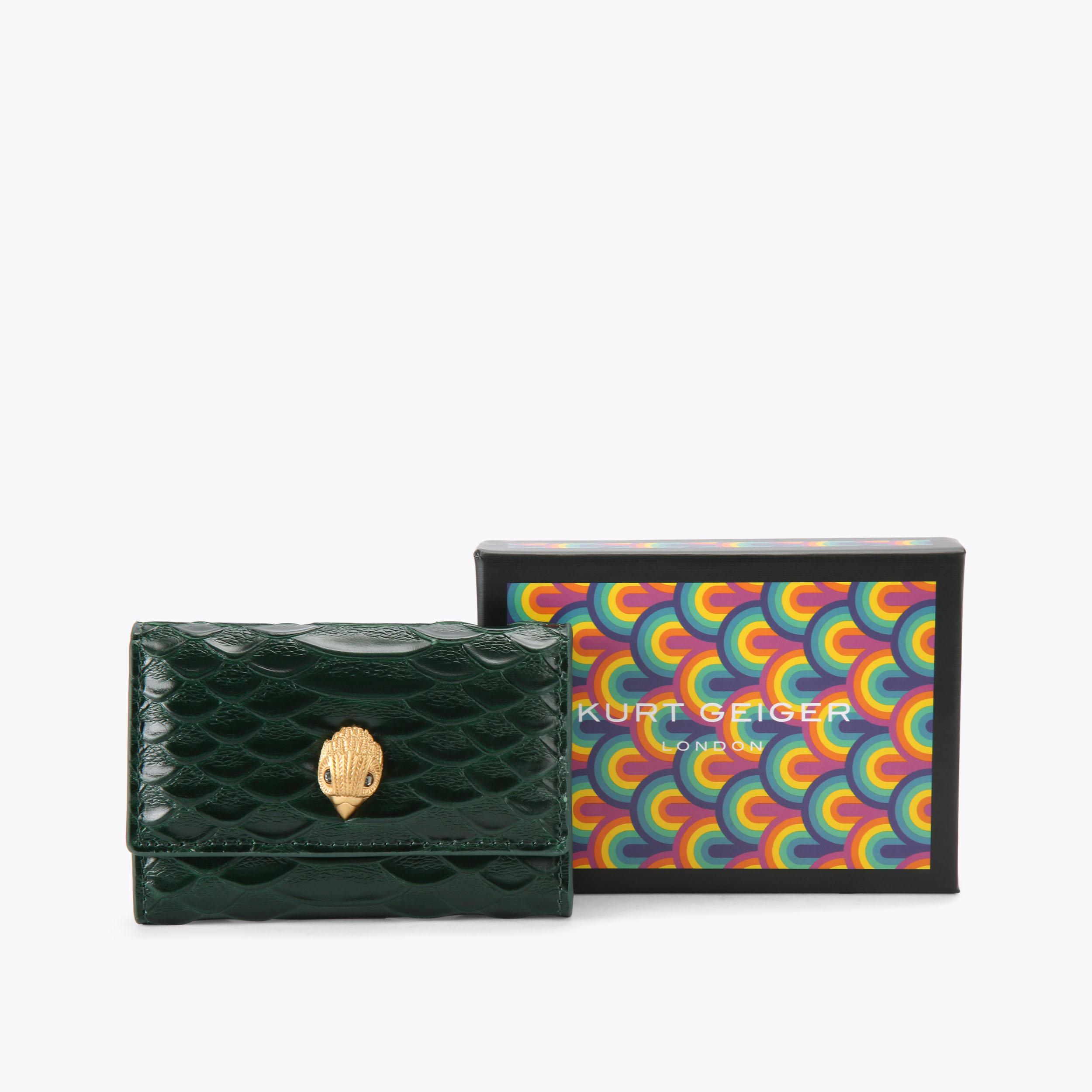 FLAP MULTI CARD HOLDER Dark Green Lizard Purse by KURT GEIGER LONDON
