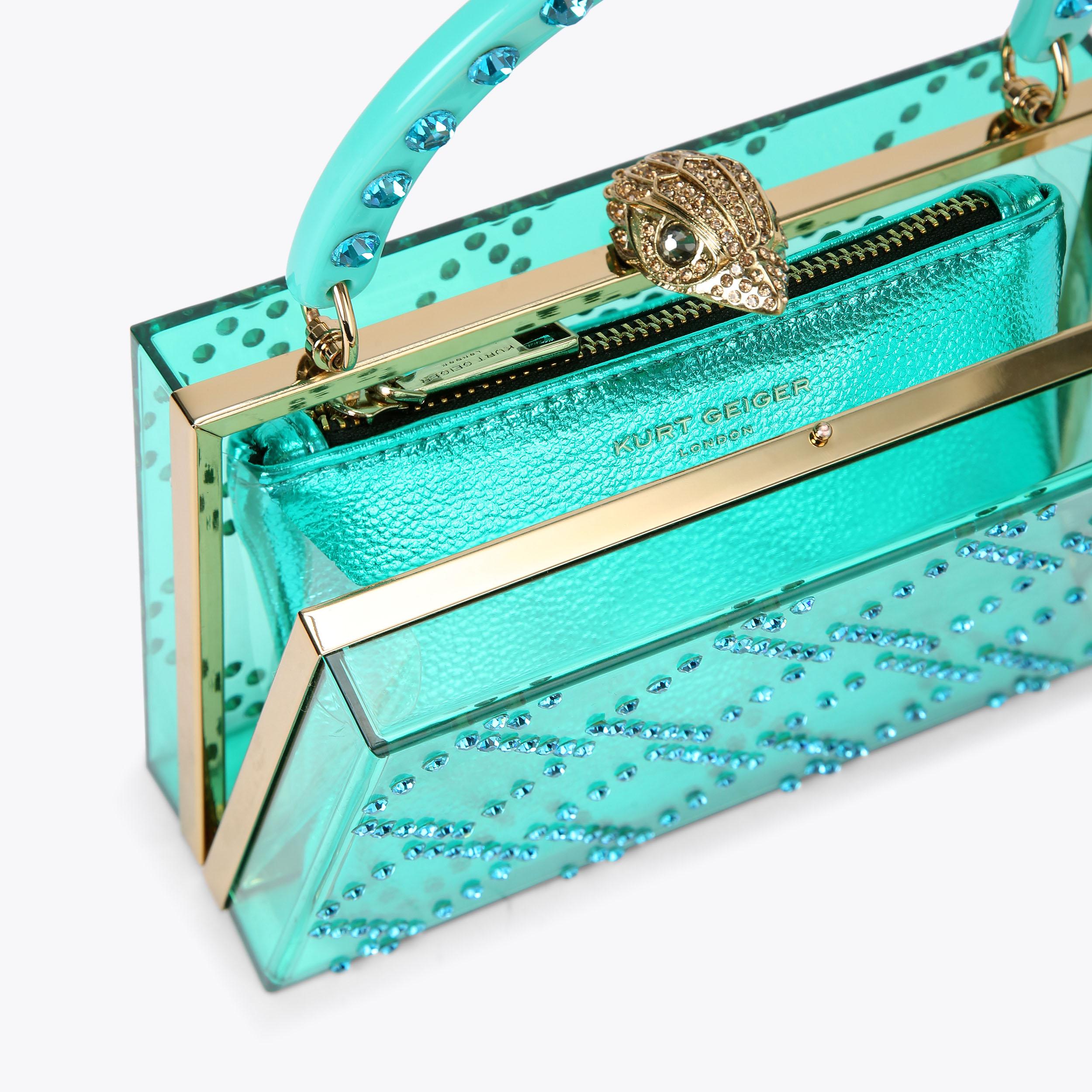 QUILT BOX CLUTCH Green Top Handle Clutch by KURT GEIGER LONDON