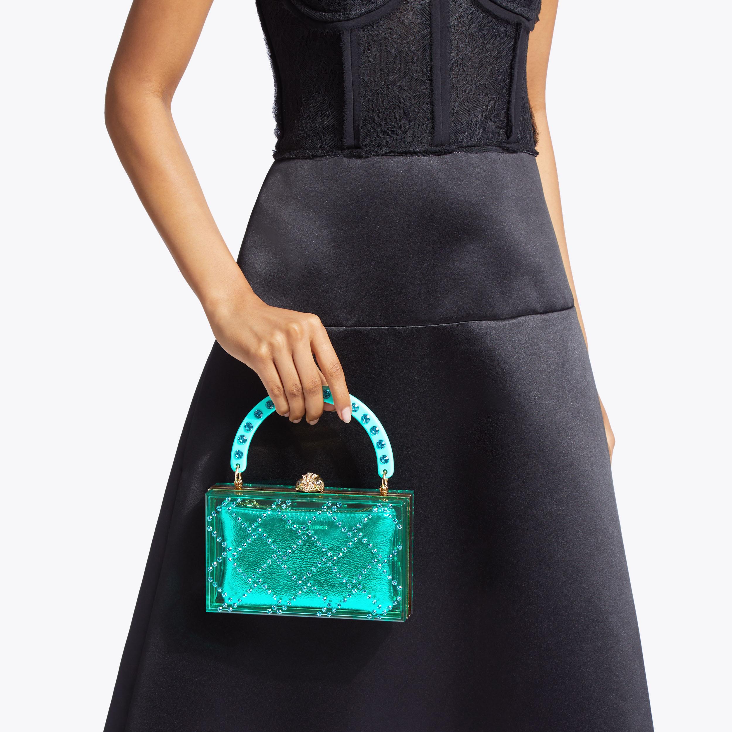 QUILT BOX CLUTCH Green Top Handle Clutch by KURT GEIGER LONDON