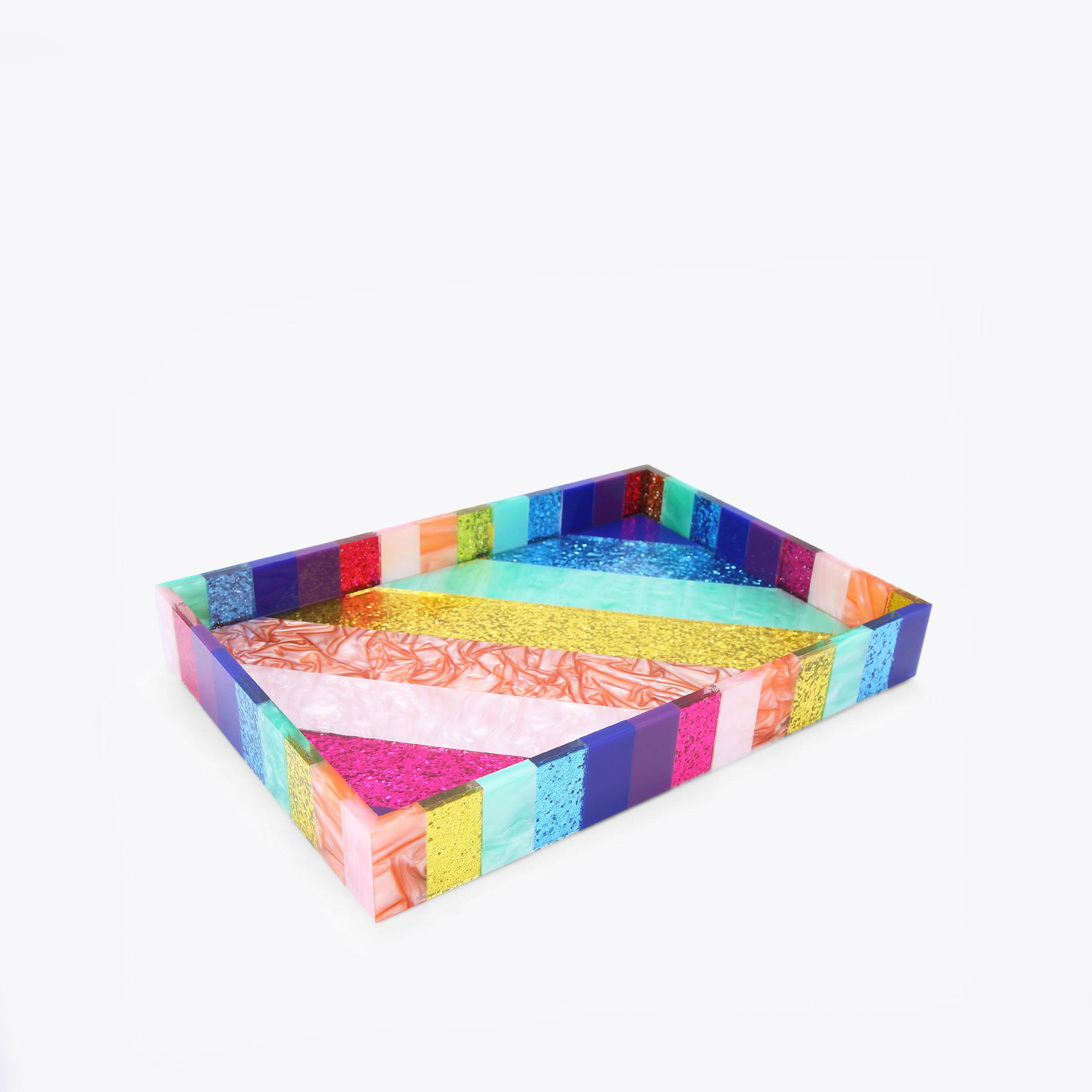 Small Tray Rainbow Stripe Tray By Kurt Geiger London