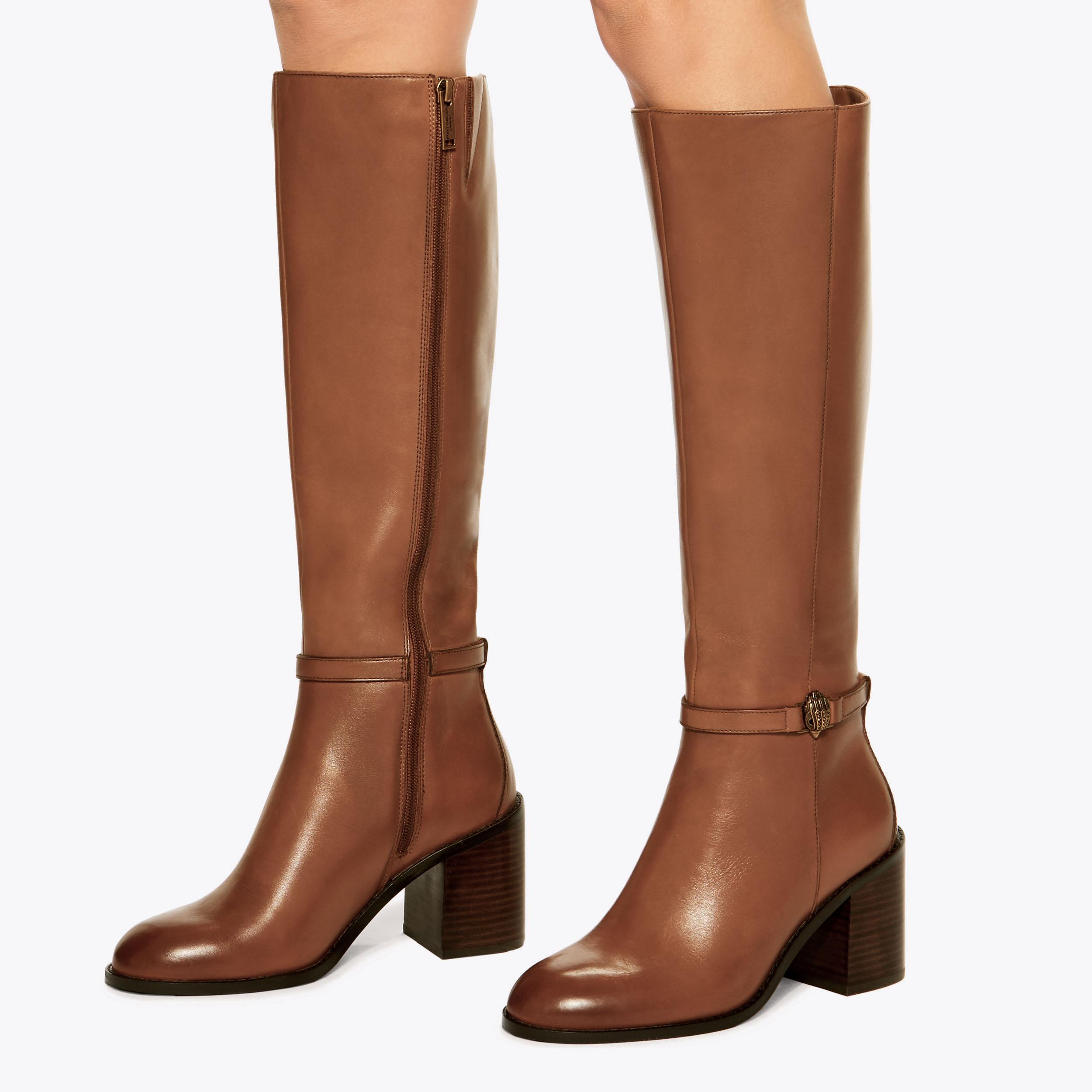 SHOREDITCH BLOCK KNEE B Tan Leather Block Knee Boot by KURT GEIGER LONDON