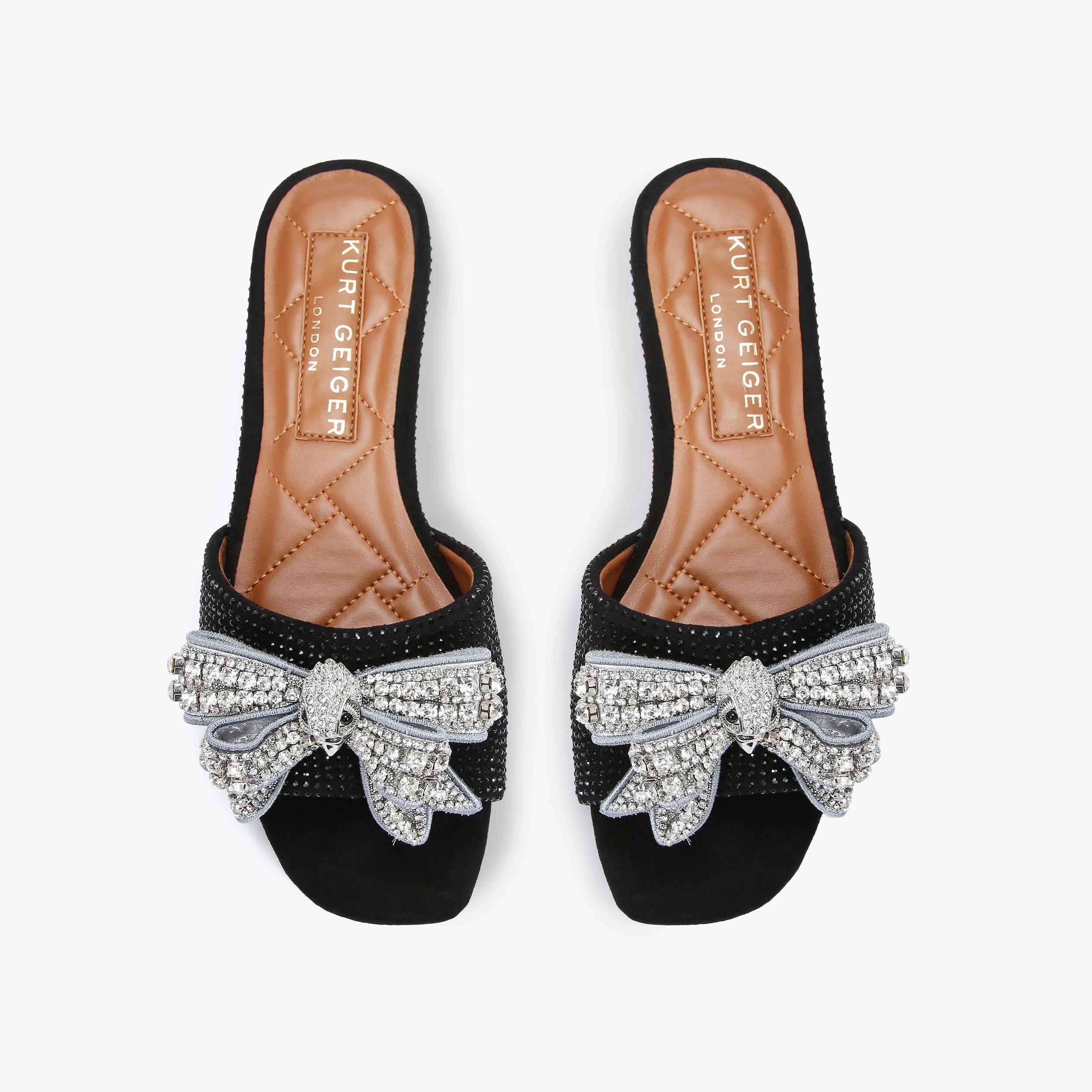 KENSINGTON BOW FLAT SDL Black Slip On Sandals by KURT GEIGER LONDON