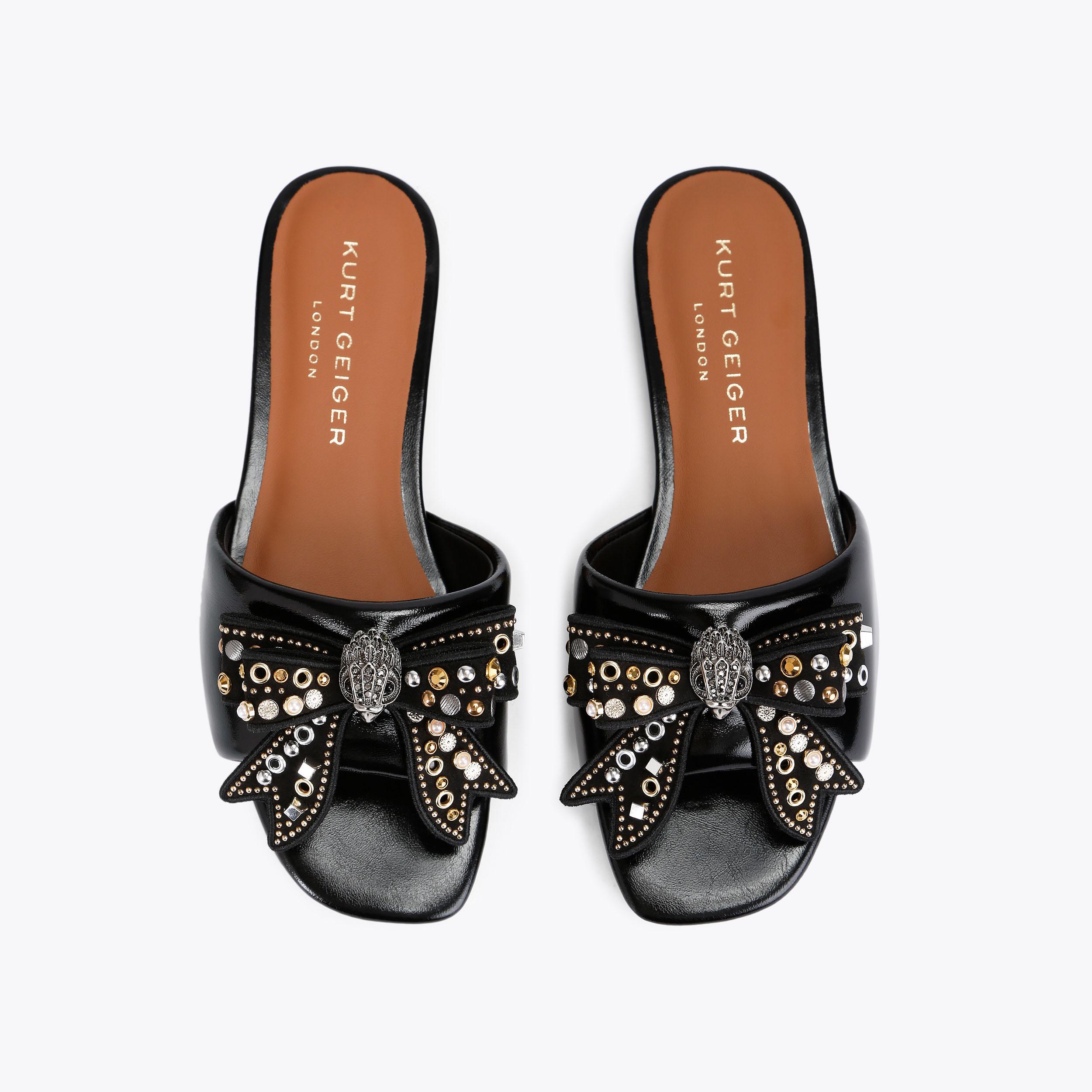KENSINGTON BOW FLAT SDL Black Crystal Sandal by KURT GEIGER LONDON