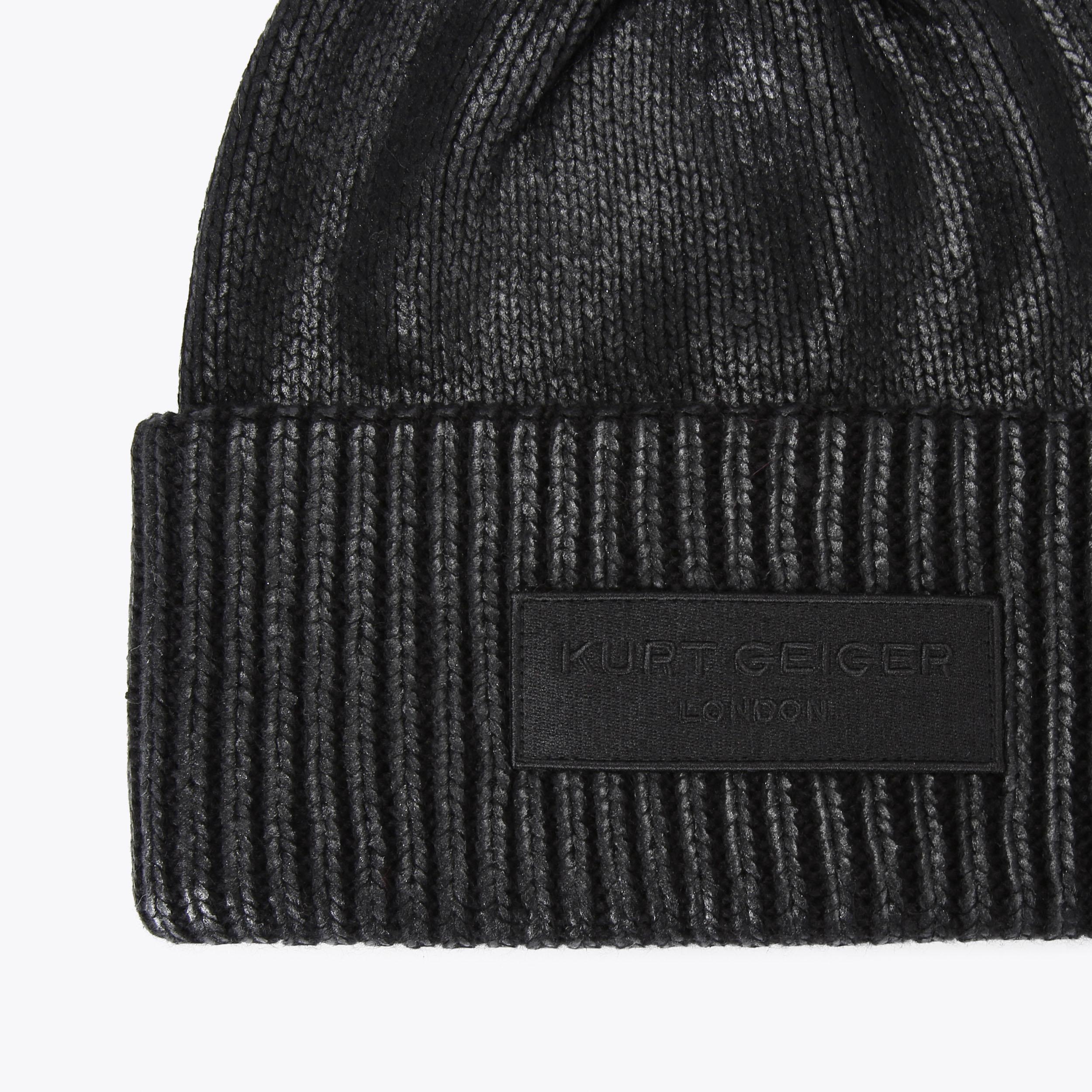 METALLIC RIB BEANIE Black Metallic Beanie by KURT GEIGER LONDON