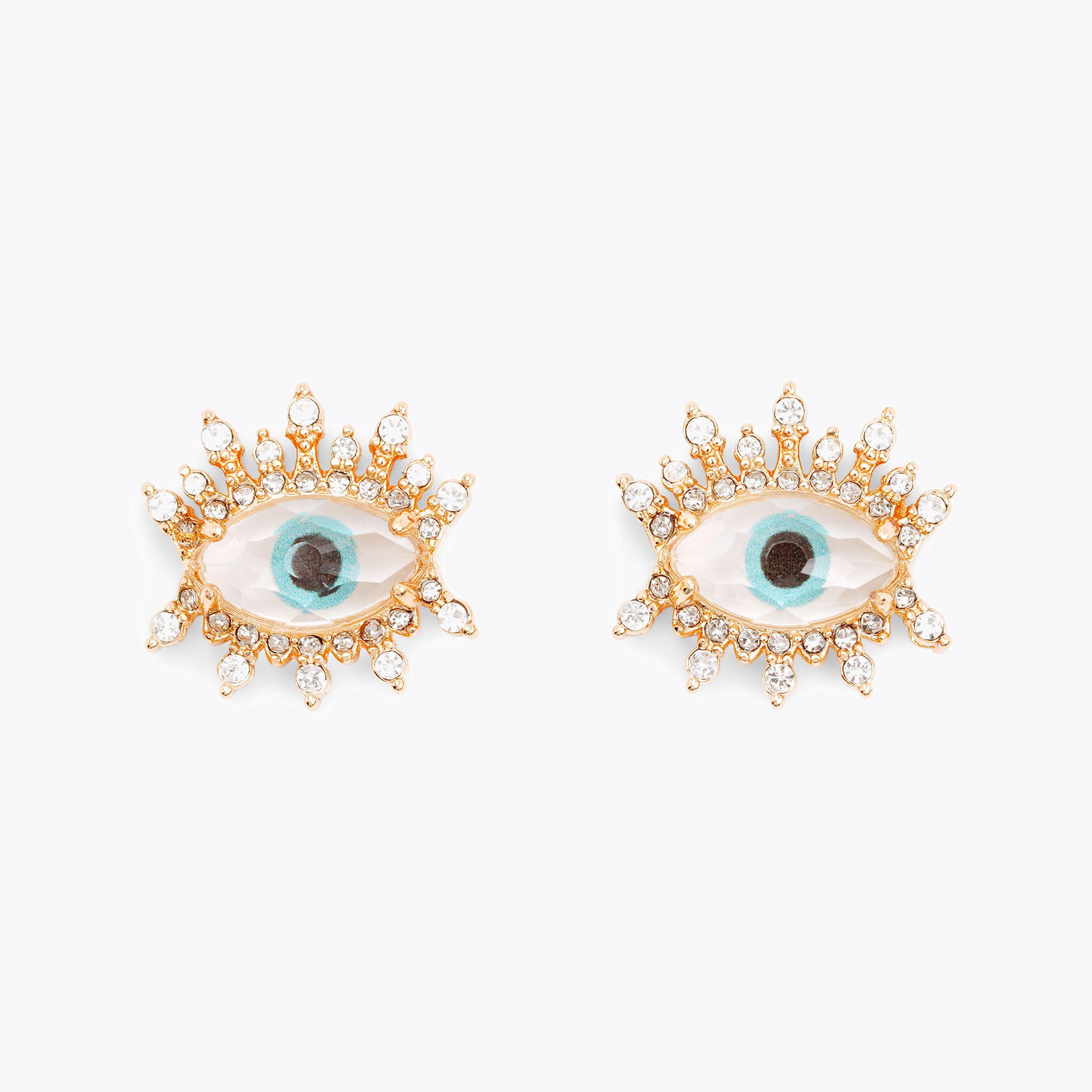 CRYSTAL EYE STUDS Gold Eye Earrings by KURT GEIGER LONDON