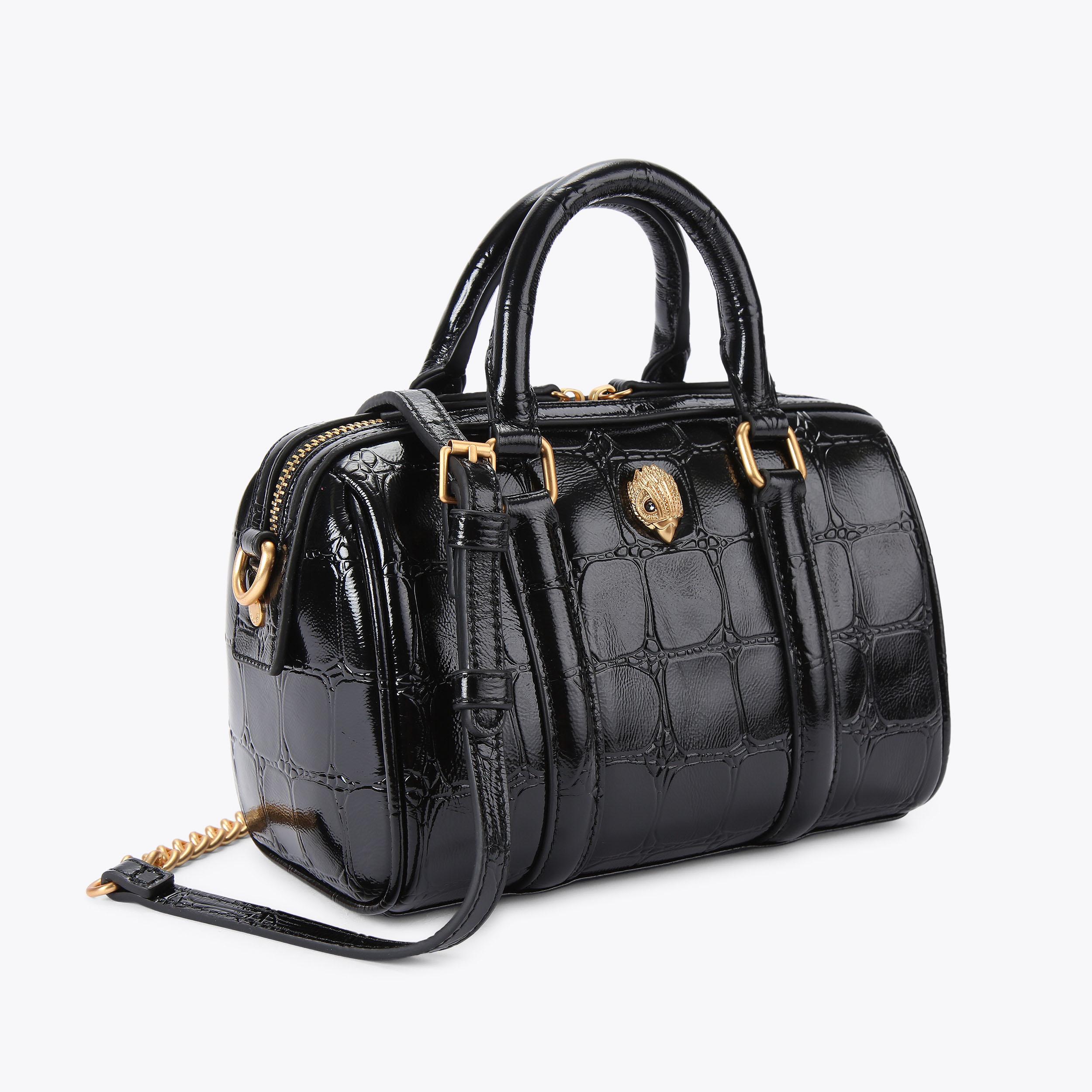 KENSINGTON SM BOSTON Black Croc Print Bowling Bag by KURT GEIGER LONDON