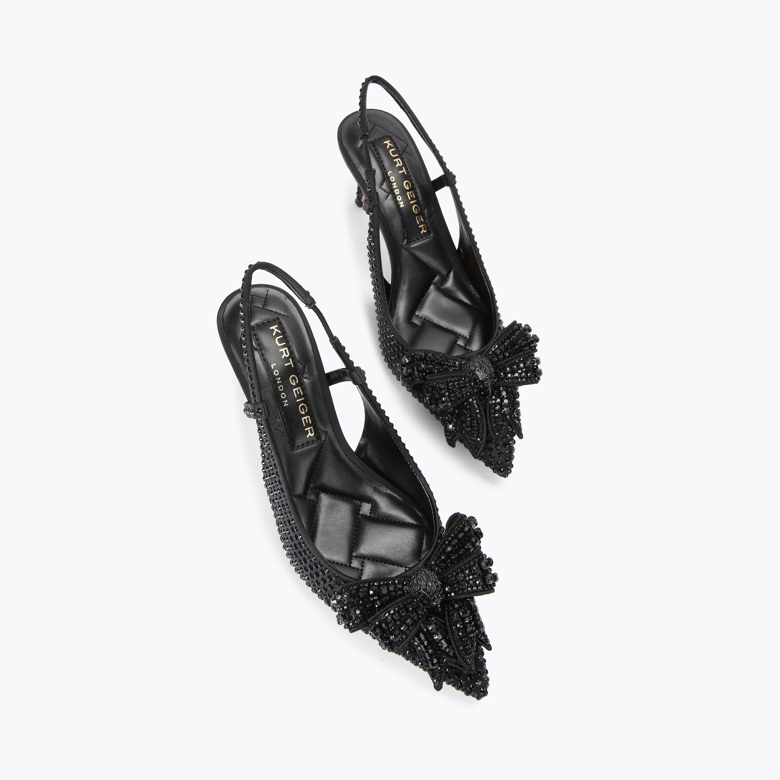 BELGRAVIA BOW CRYSTAL SLI Black Satin Crystal Slingback Heels by KURT ...