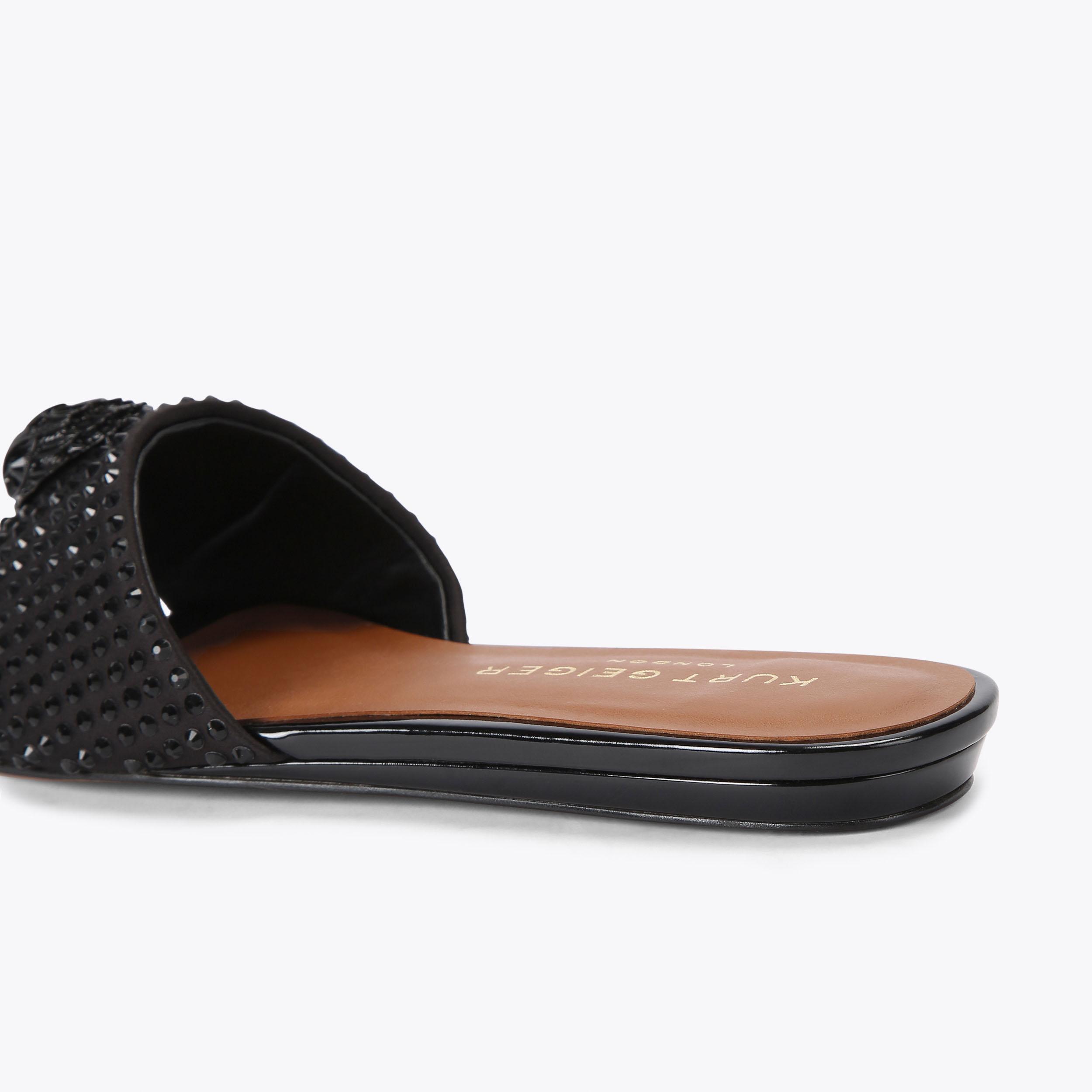 KENSINGTON FLAT DRCH CRYS Black Satin Flats by KURT GEIGER LONDON
