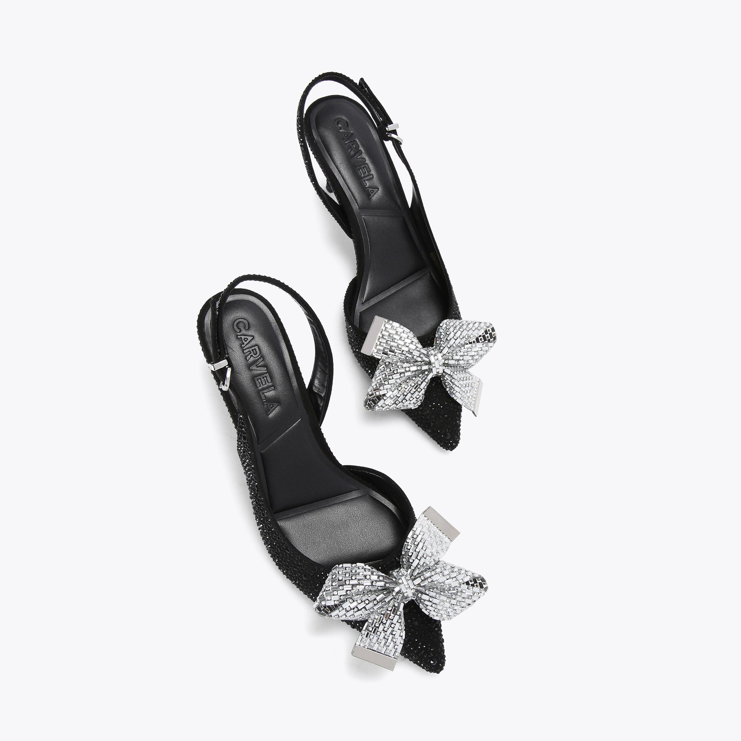 REGAL BOW SLING 60 Black Crystal Slingback Heels by CARVELA