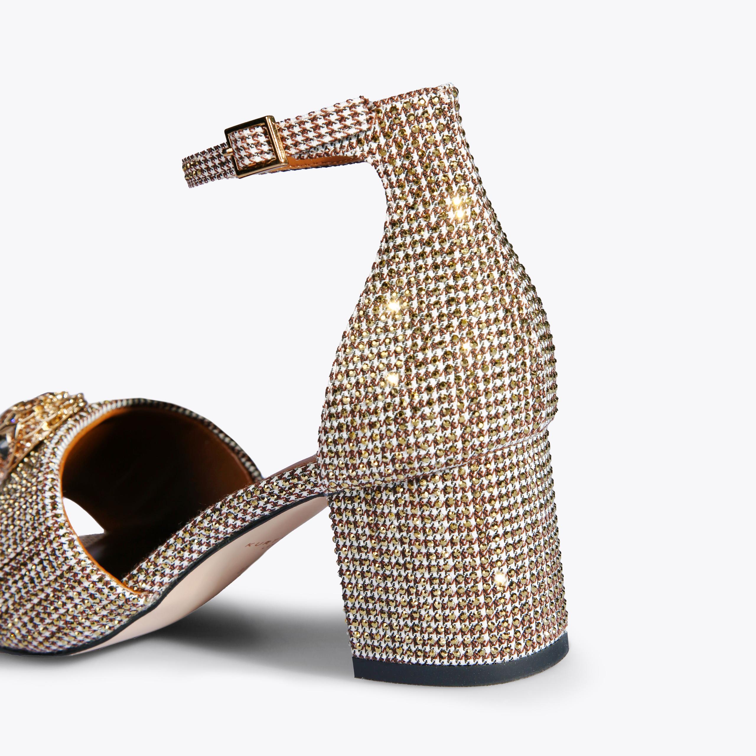 KENSINGTON BLOCK SANDAL S Houndstooth Fabric Heel by KURT GEIGER LONDON