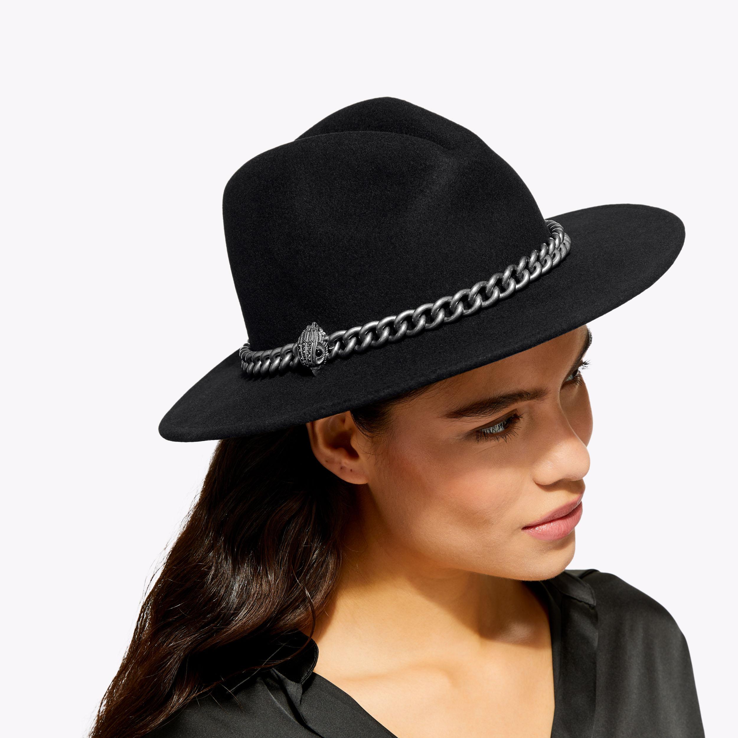 EAGLE CHAIN FEDORA Black Wool Fedora by KURT GEIGER LONDON
