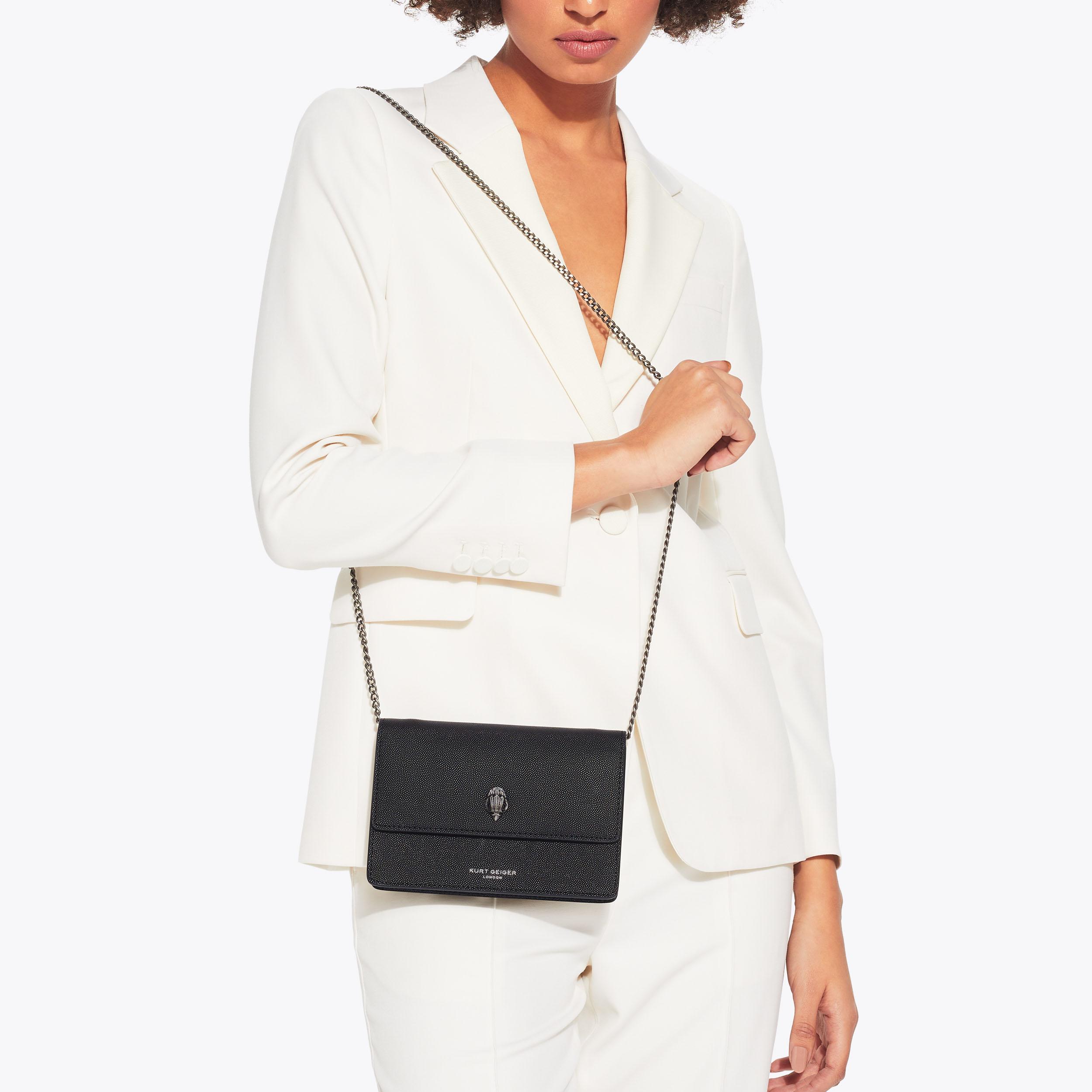 EXTRA MINI SHOREDITCH Black Textured Cross Body Bag by KURT GEIGER LONDON