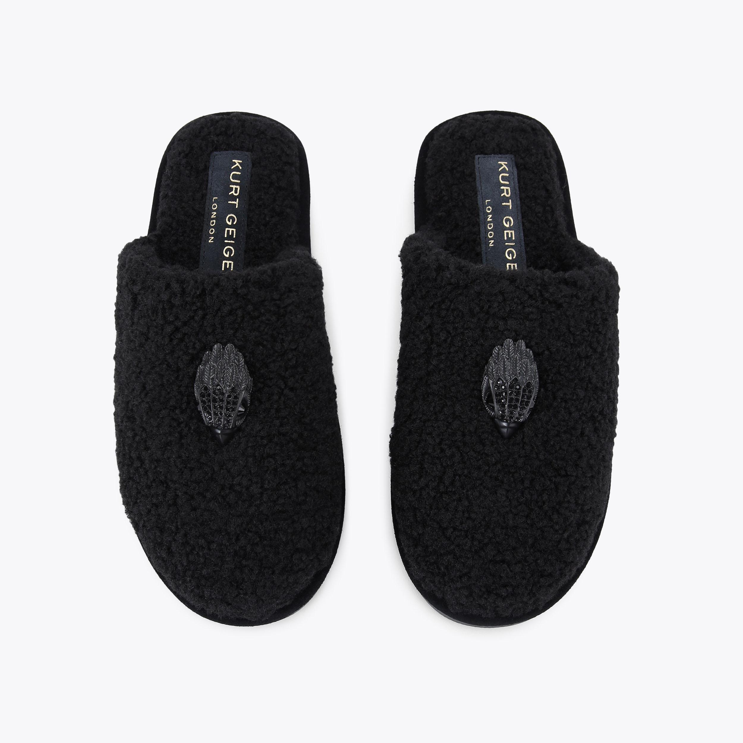KENSINGTON SLIPPERS Black Fluffy Slippers by KURT GEIGER LONDON