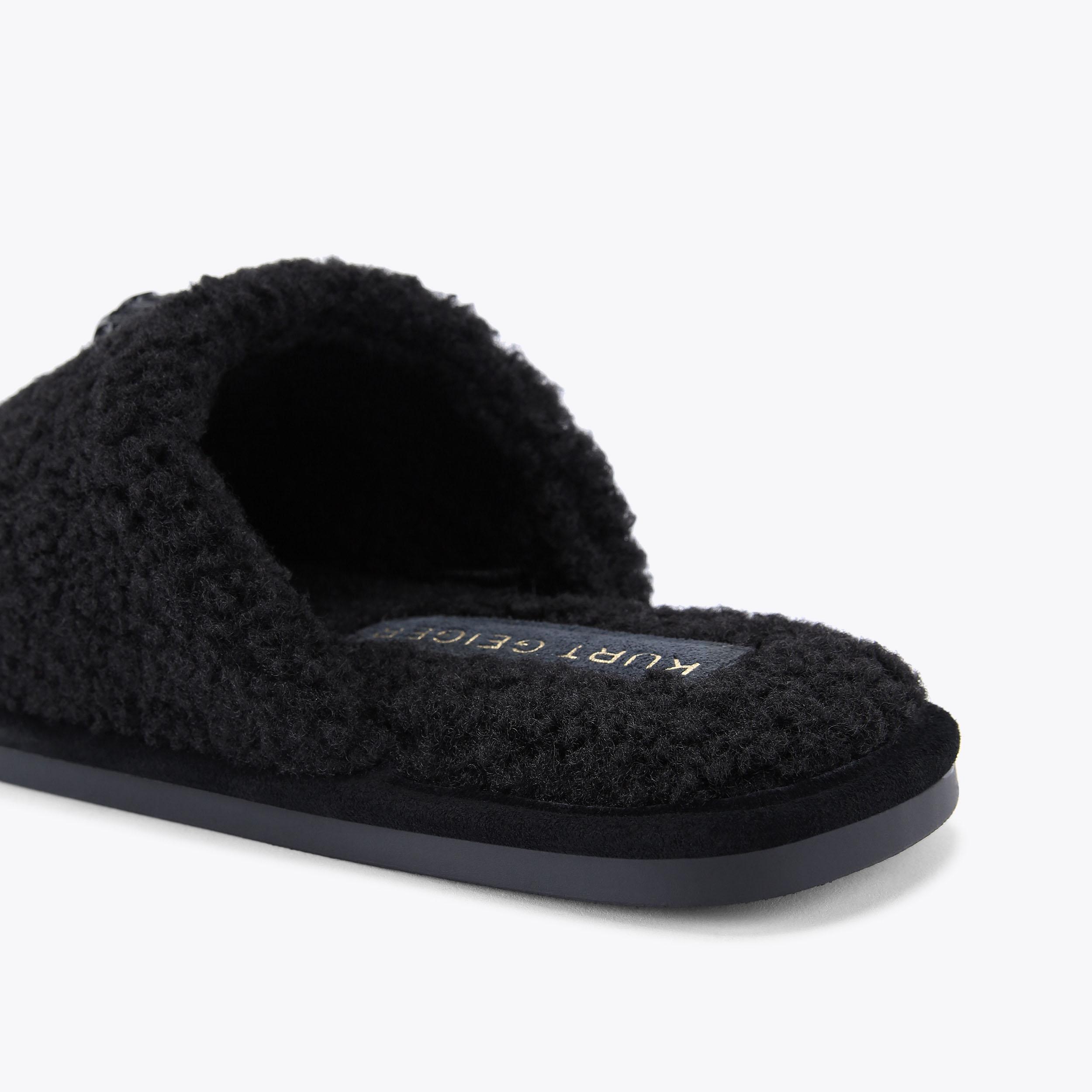 KENSINGTON SLIPPERS Black Fluffy Slippers by KURT GEIGER LONDON