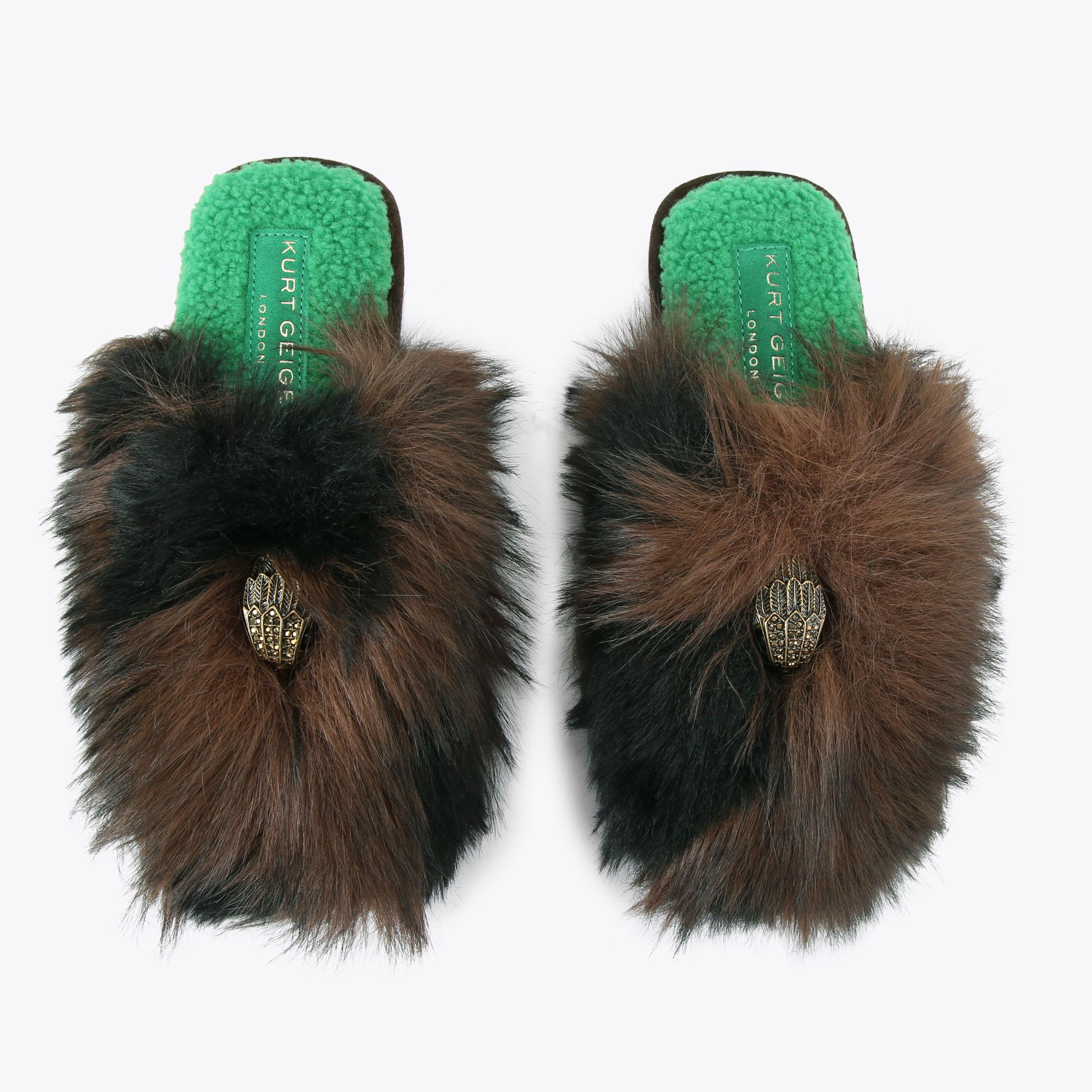 KENSINGTON SLIPPERS Brown Faux Fur Slippers by KURT GEIGER LONDON
