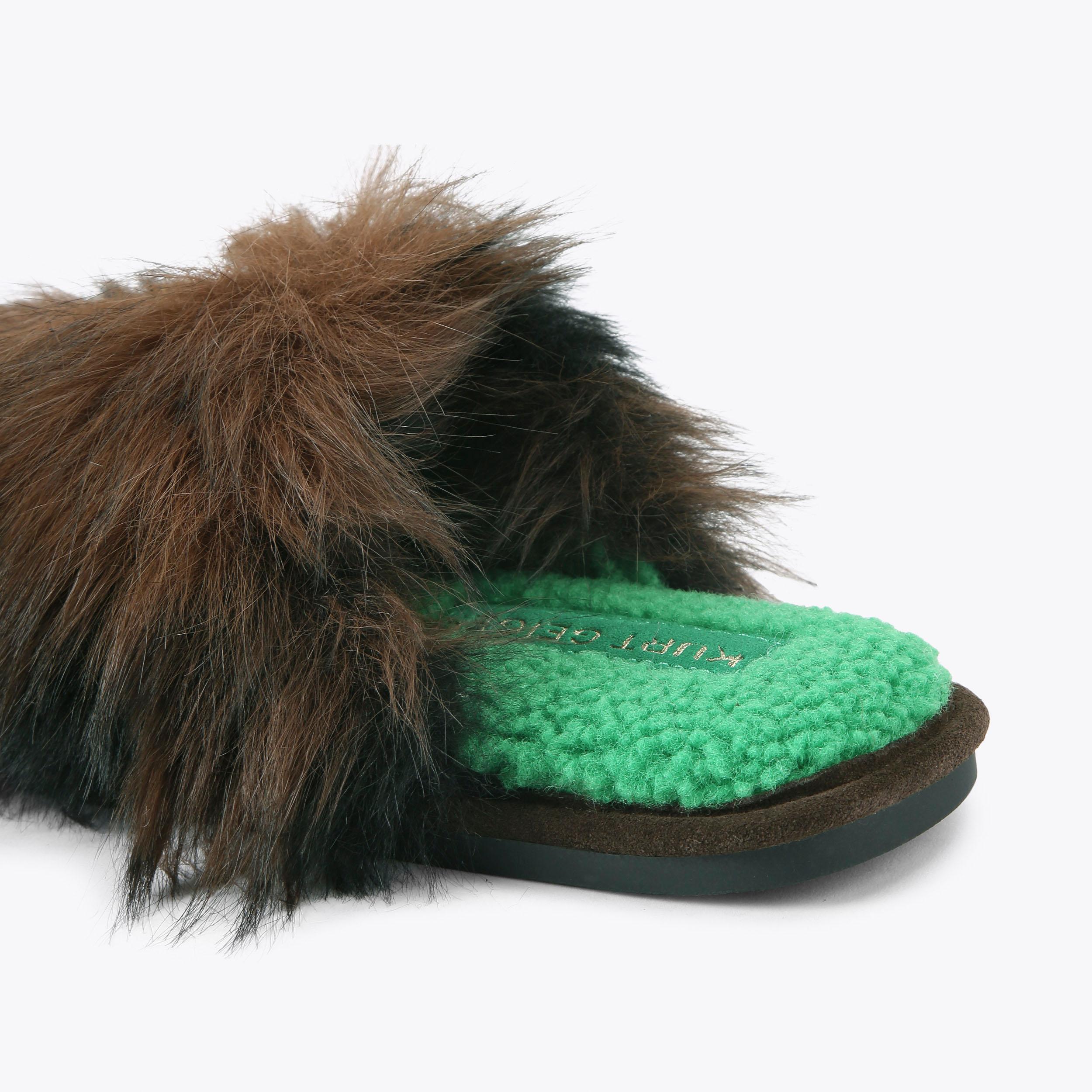 KENSINGTON SLIPPERS Brown Faux Fur Slippers by KURT GEIGER LONDON