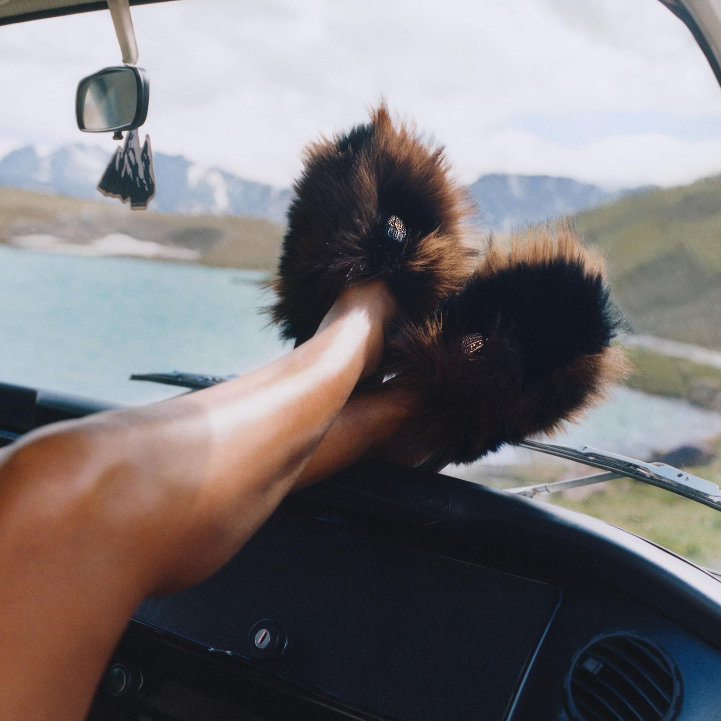 KENSINGTON SLIPPERS Brown Faux Fur Slippers by KURT GEIGER LONDON