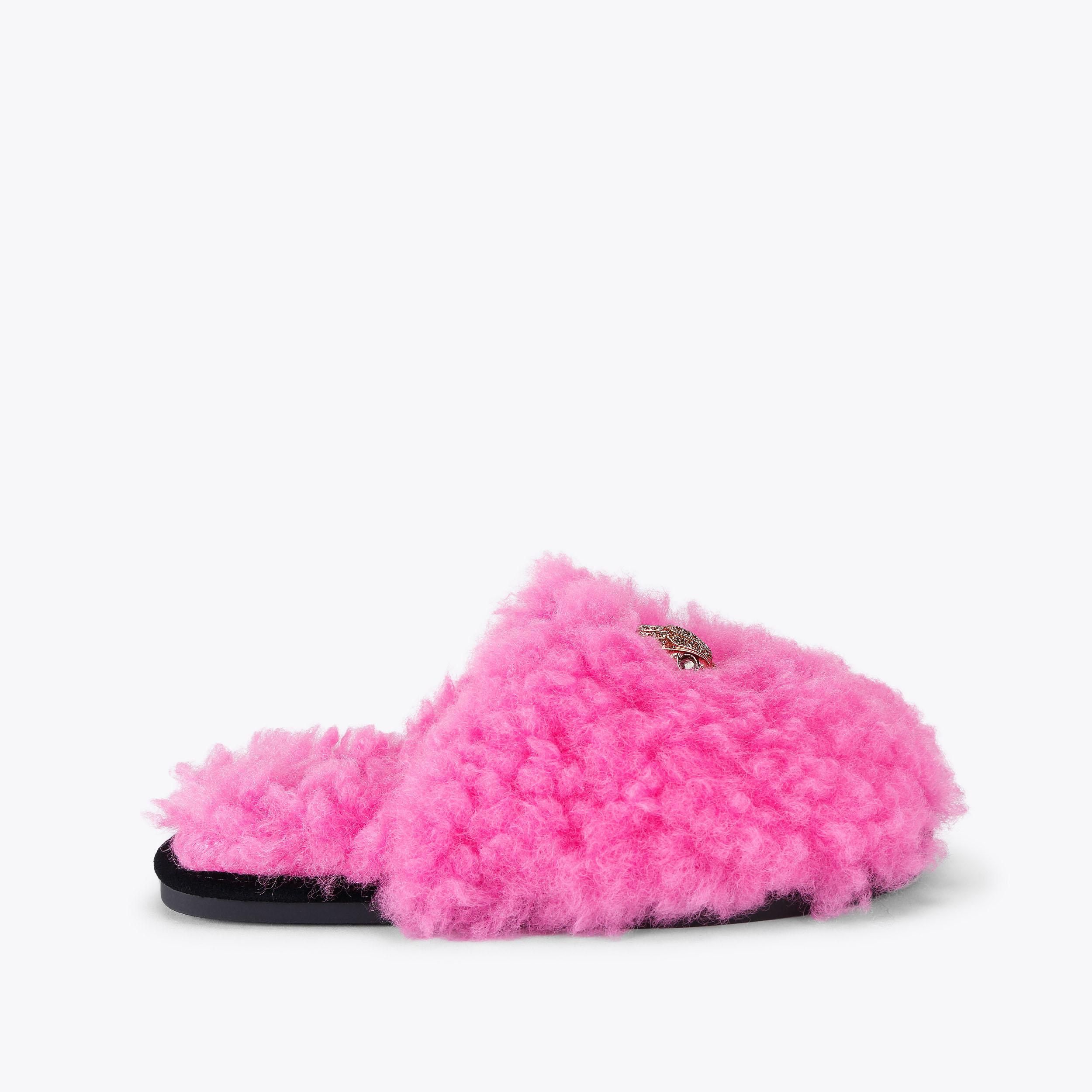 KENSINGTON SLIPPERS Fuchsia Borg Faux Fur Slippers by KURT GEIGER LONDON