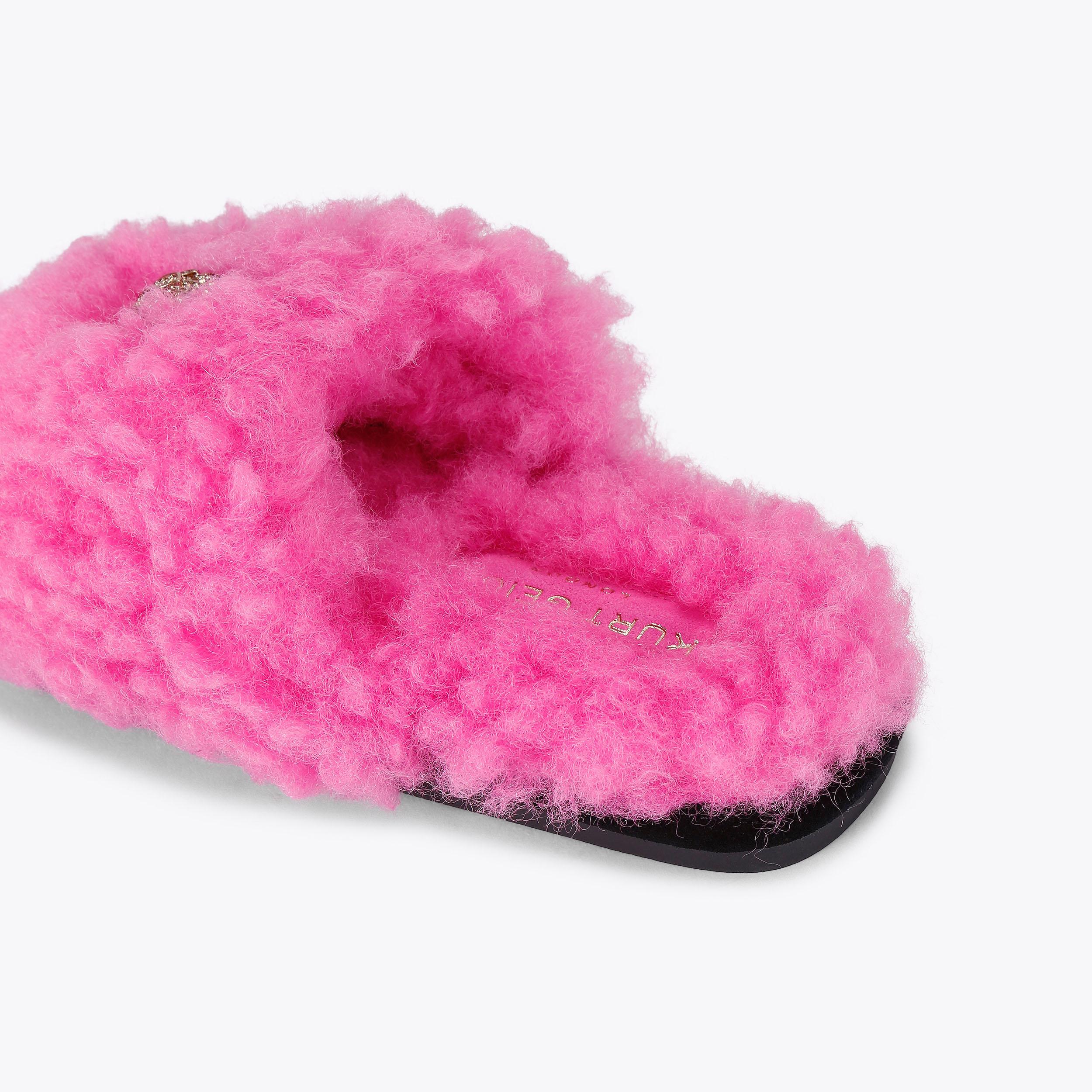 KENSINGTON SLIPPERS Fuchsia Borg Faux Fur Slippers by KURT GEIGER LONDON