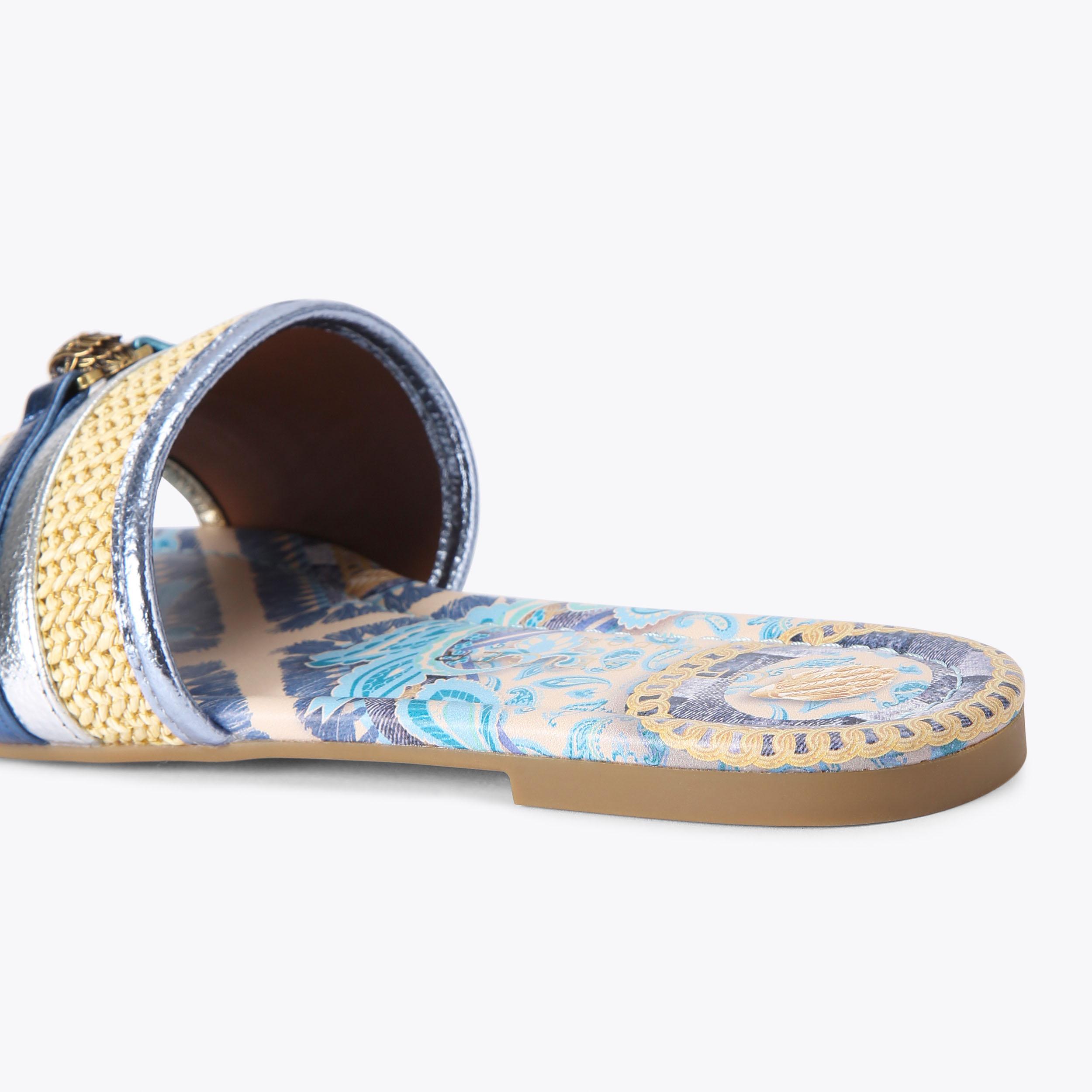 SOUTHBANK FLAT SANDAL Blue Striped Canvas Sandal by KURT GEIGER LONDON