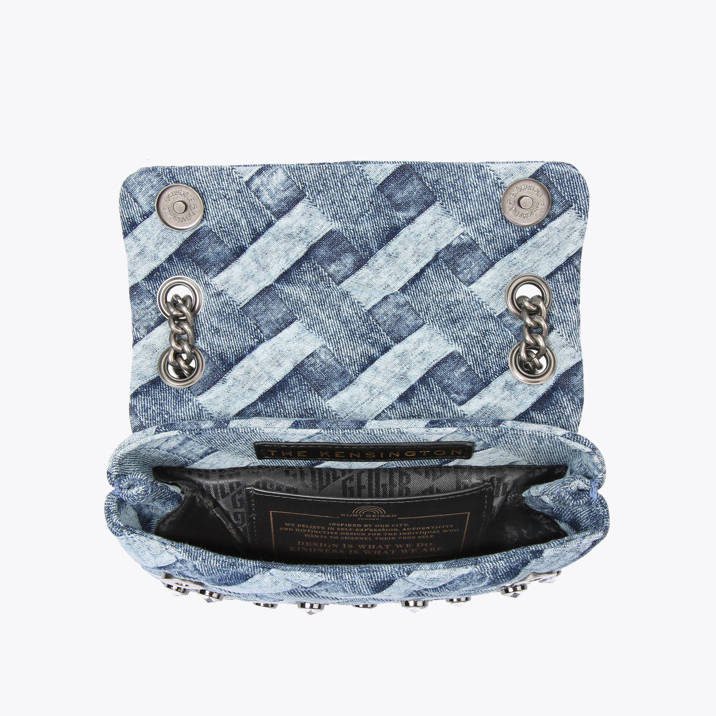 CRYSTALS MINI KENSINGTON Denim Crystal Cross Body Bag by KURT GEIGER LONDON