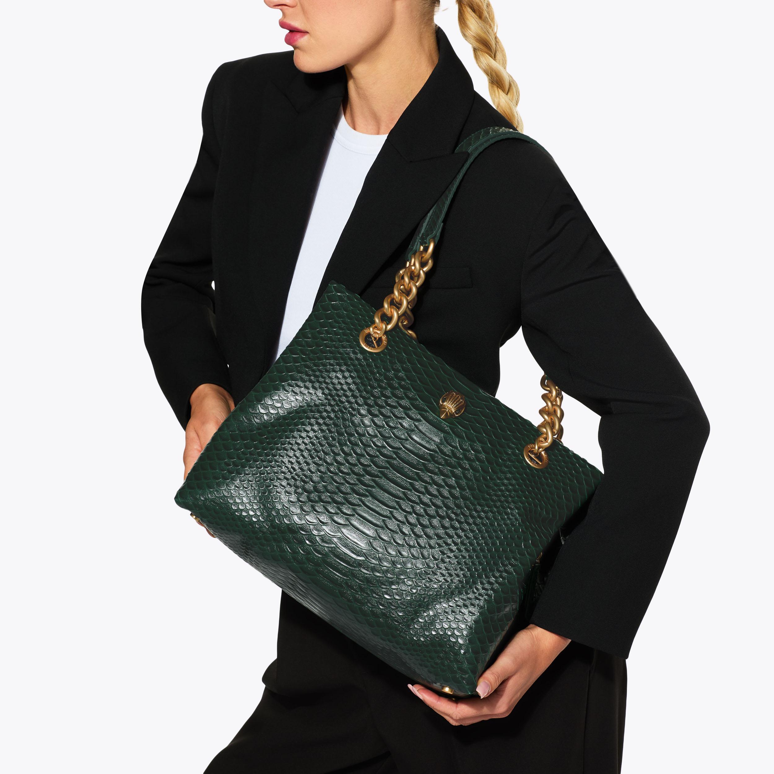 KENSINGTON TOTE Dark Green Embossed Tote Bag by KURT GEIGER LONDON