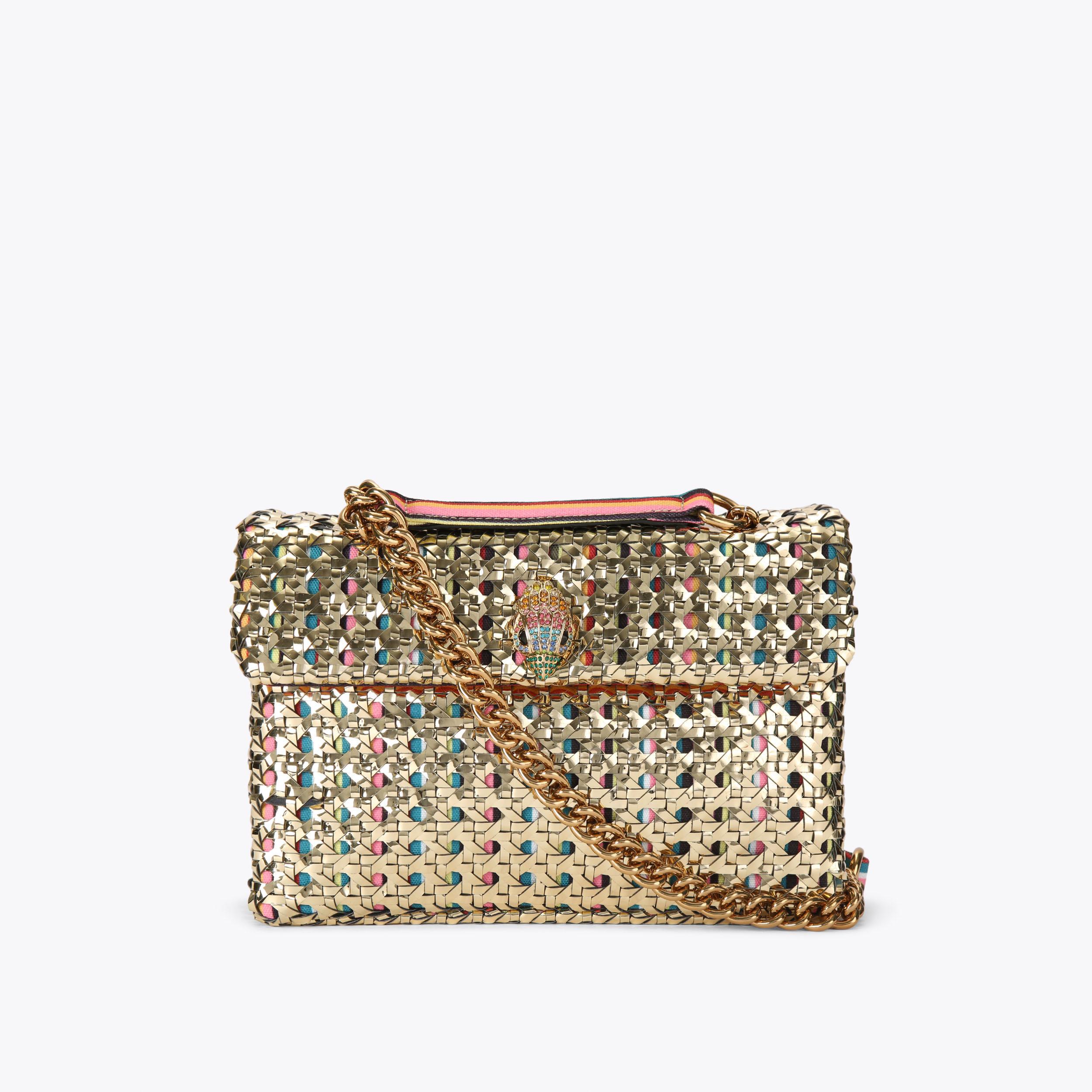 WOVEN KENSINGTON BAG Gold Woven Shoulder Bag by KURT GEIGER LONDON