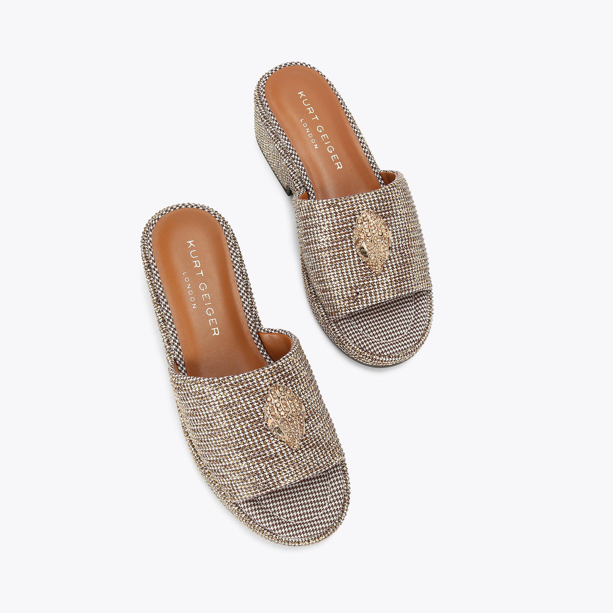 KENSINGTON FLATFORM MULE Beige Houndstooth Sandals by KURT GEIGER LONDON