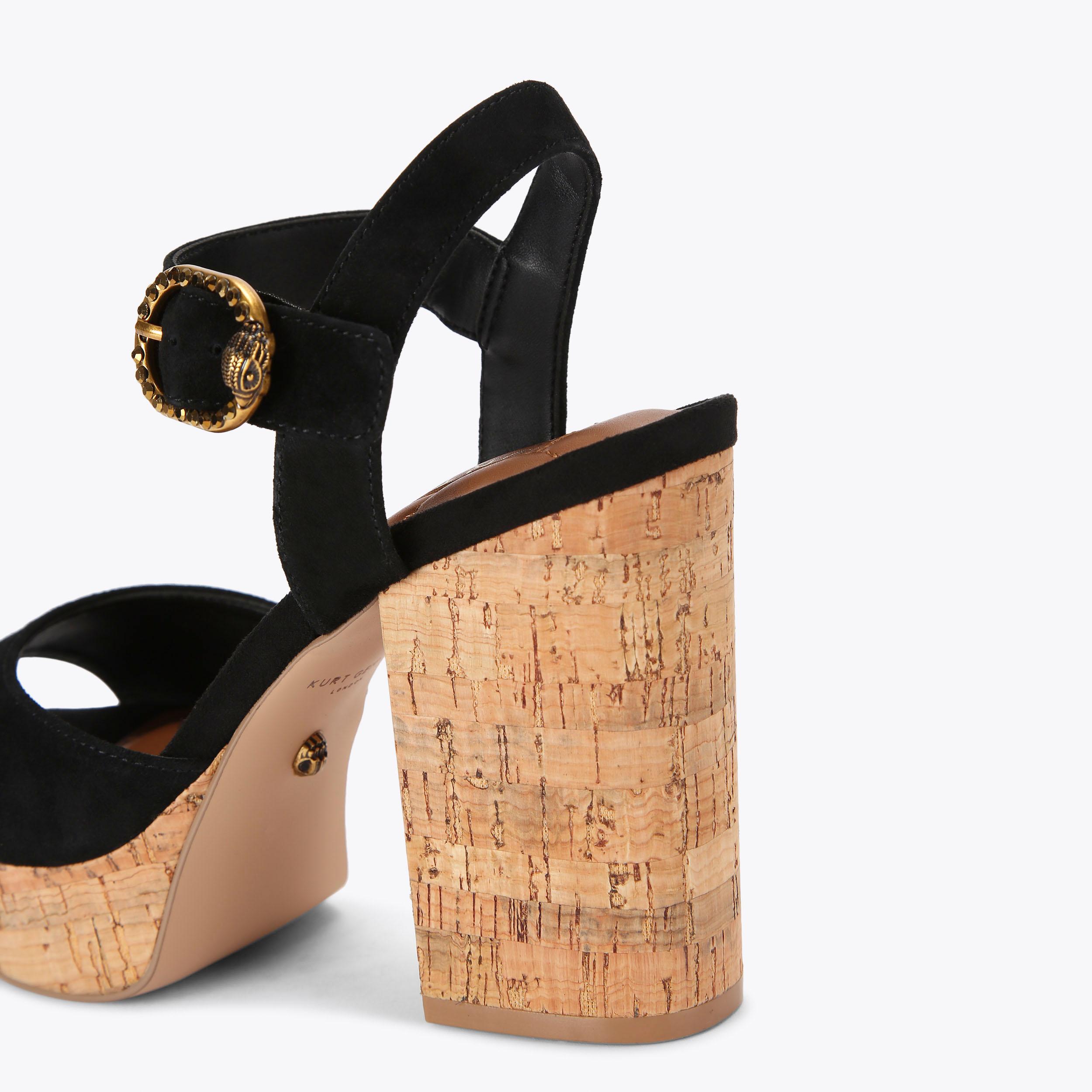 MAYFAIR CORK SANDAL Black Suede Platform Heel by KURT GEIGER LONDON
