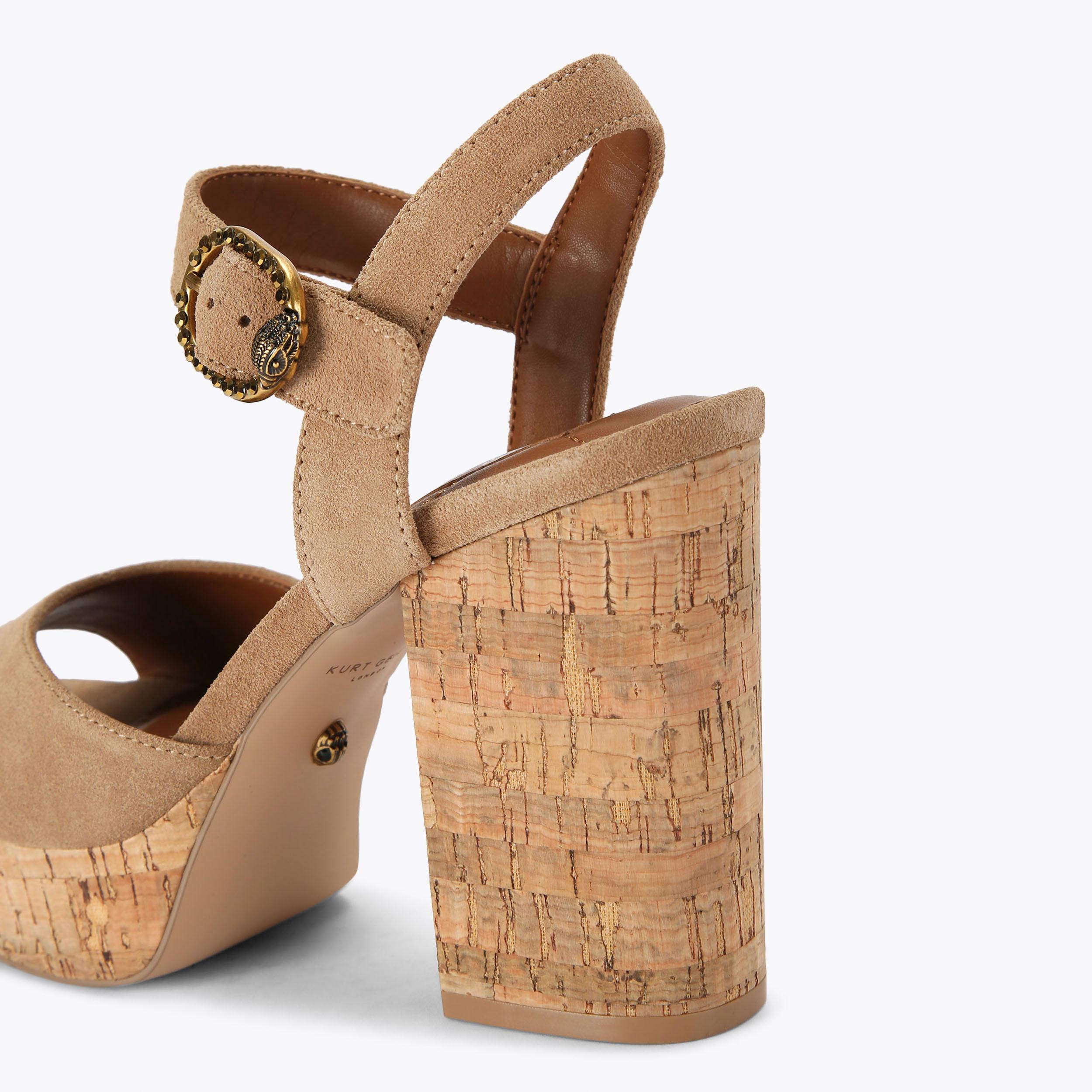 MAYFAIR CORK SANDAL Camel Suede Platform Heels by KURT GEIGER LONDON