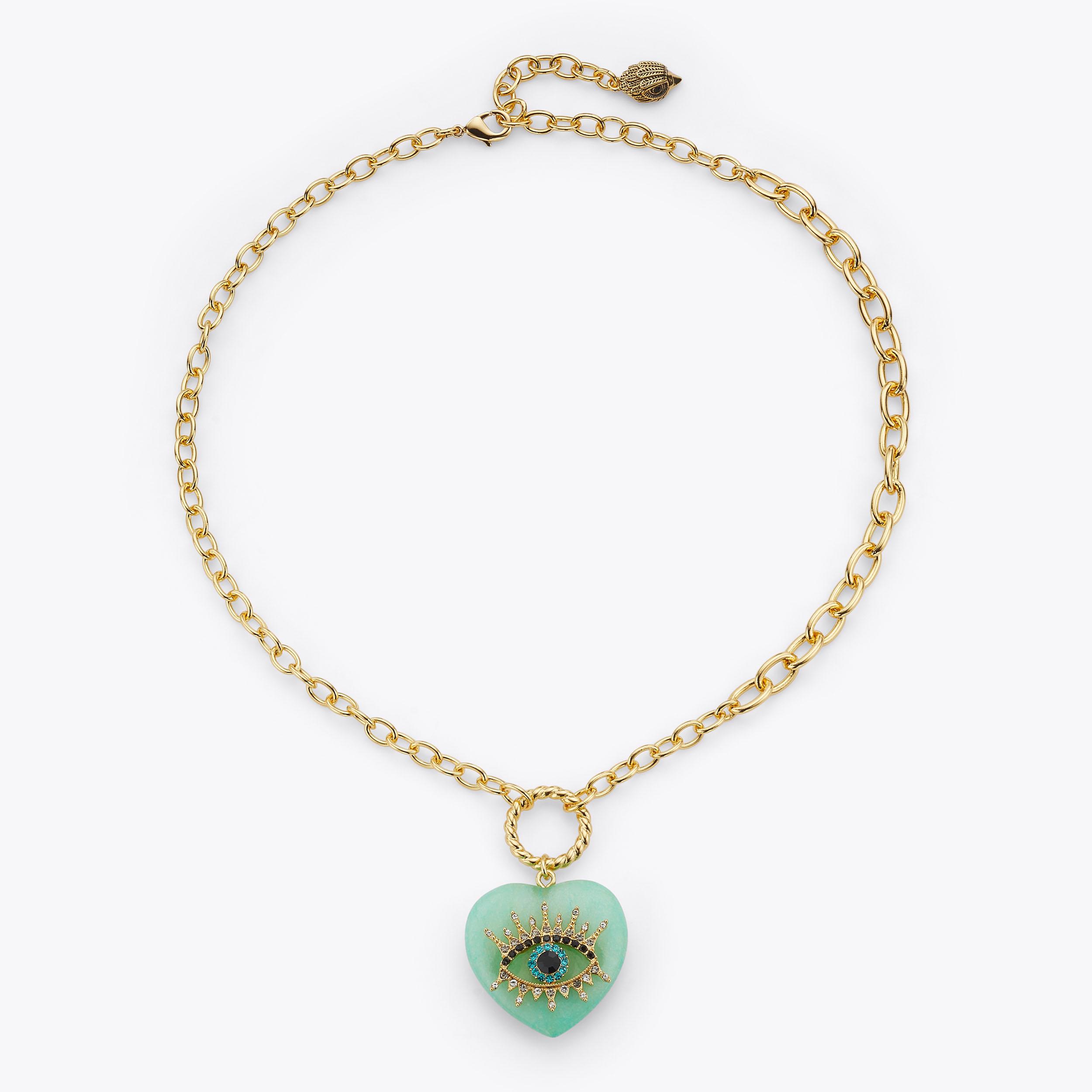 HEART EYE STONE NECKLACE Green Evil Eye Necklace by KURT GEIGER LONDON