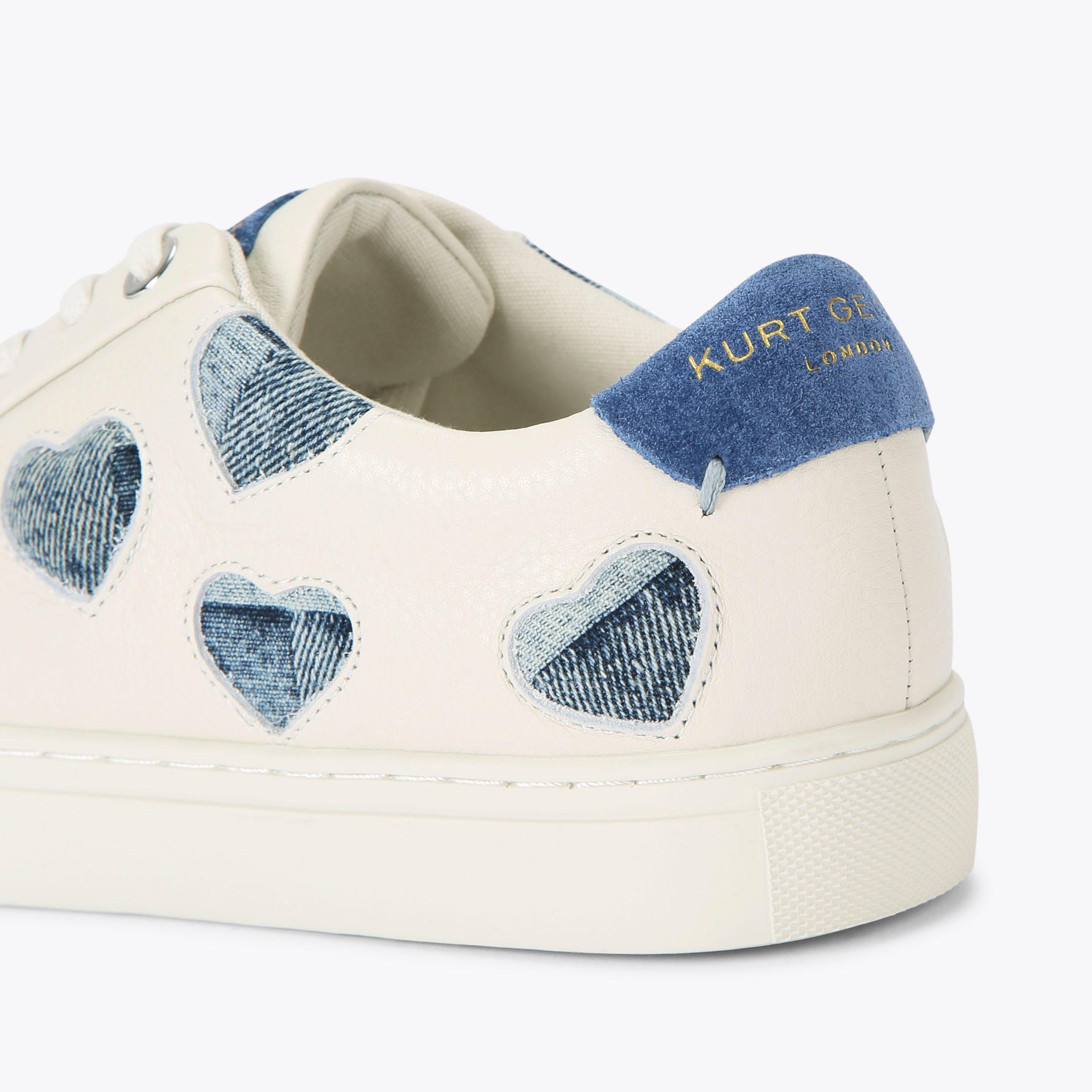 LANE LOVE White Denim Heart Sneakers by KURT GEIGER LONDON