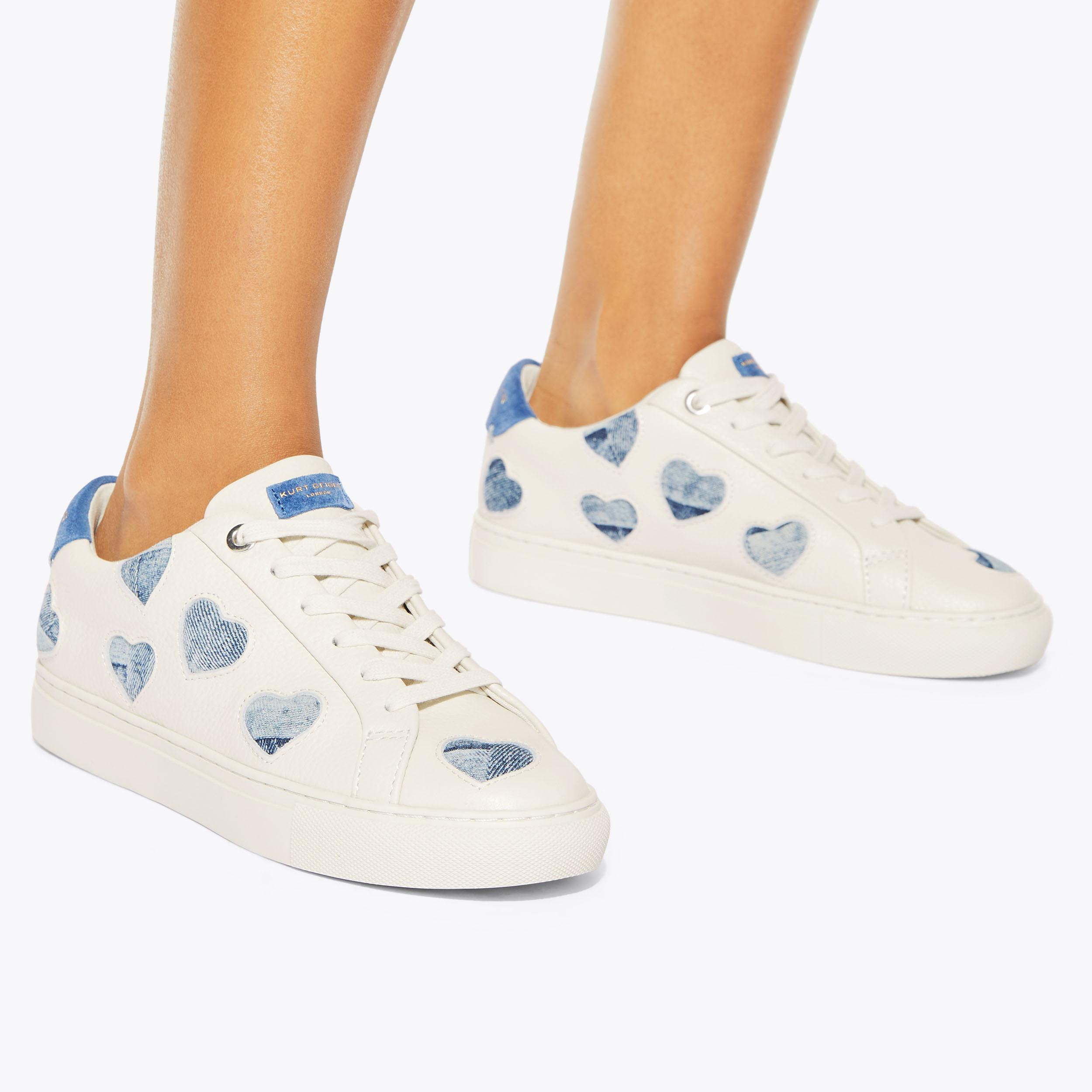 LANE LOVE White Denim Heart Sneakers by KURT GEIGER LONDON