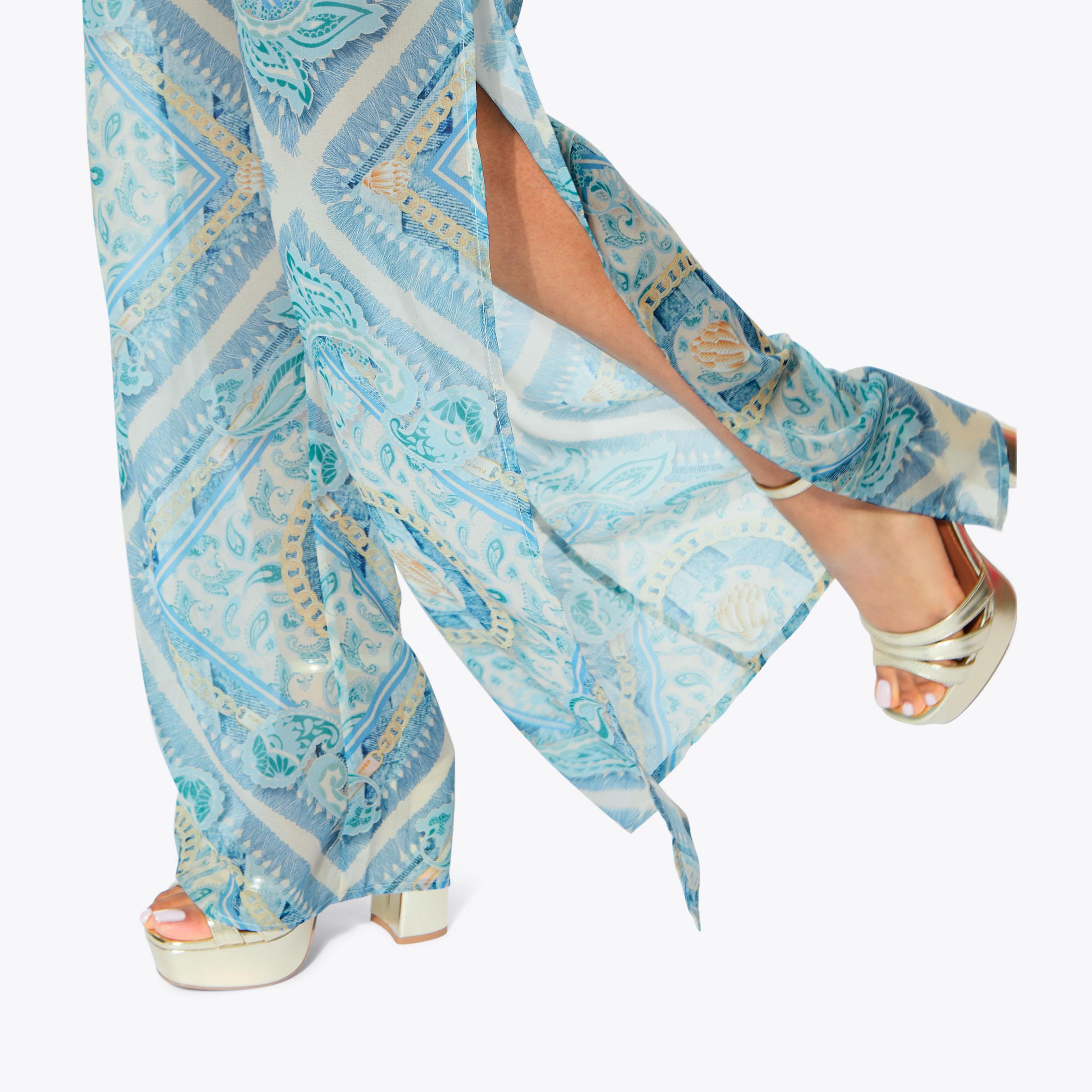 Resort Trousers Blue Paisley Printed Trousers By Kurt Geiger London