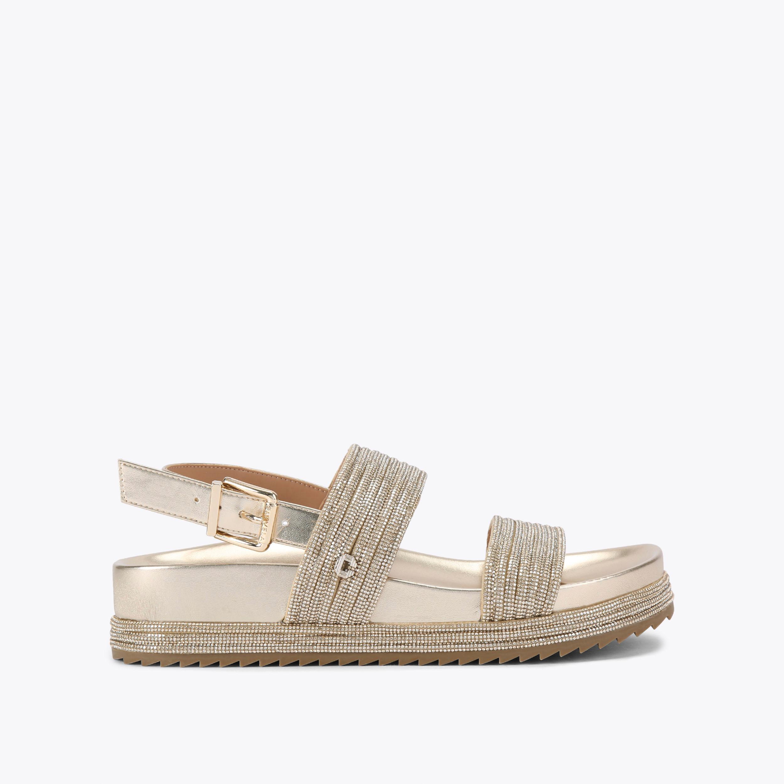 GALA FLATFORM Gold Crystal Sandal by CARVELA