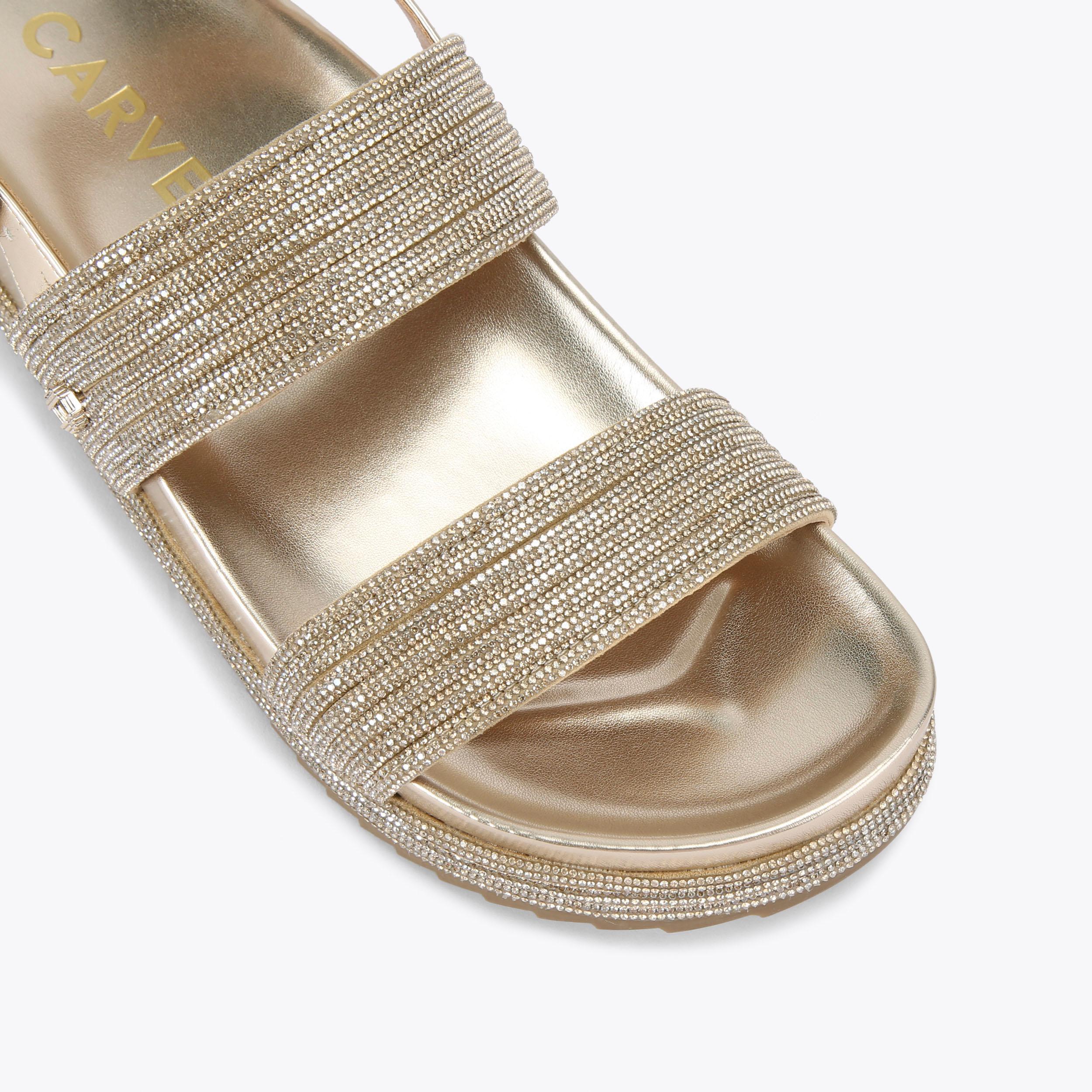 GALA FLATFORM Gold Crystal Sandal by CARVELA