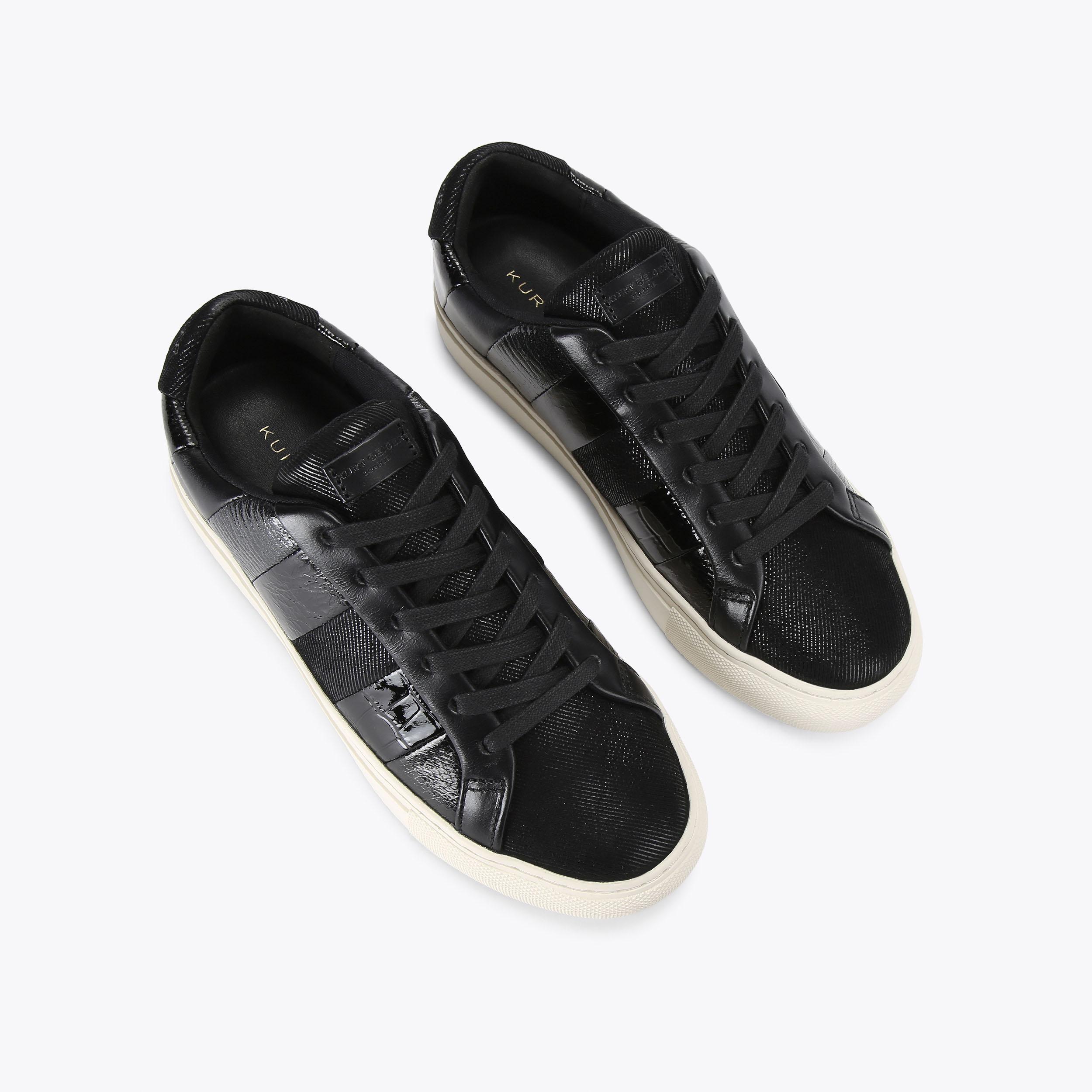 LANE STRIPE Black Leather Lace Up Sneaker by KURT GEIGER LONDON
