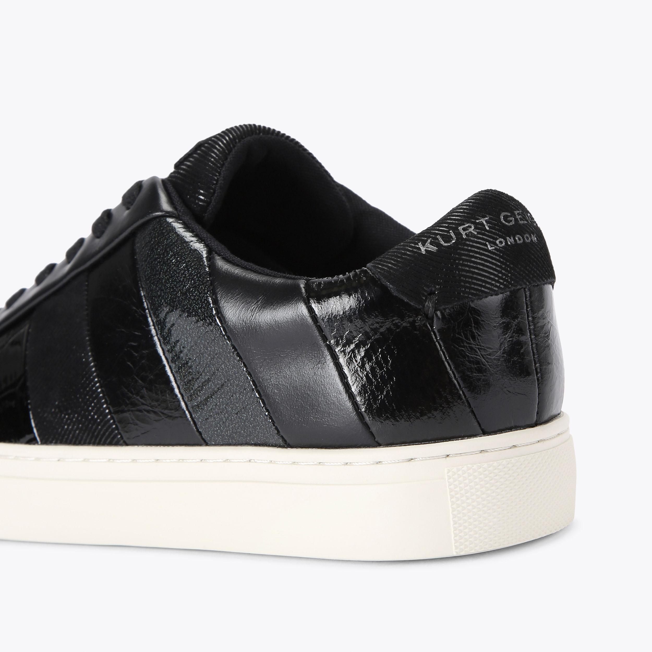 LANE STRIPE Black Leather Lace Up Sneaker by KURT GEIGER LONDON