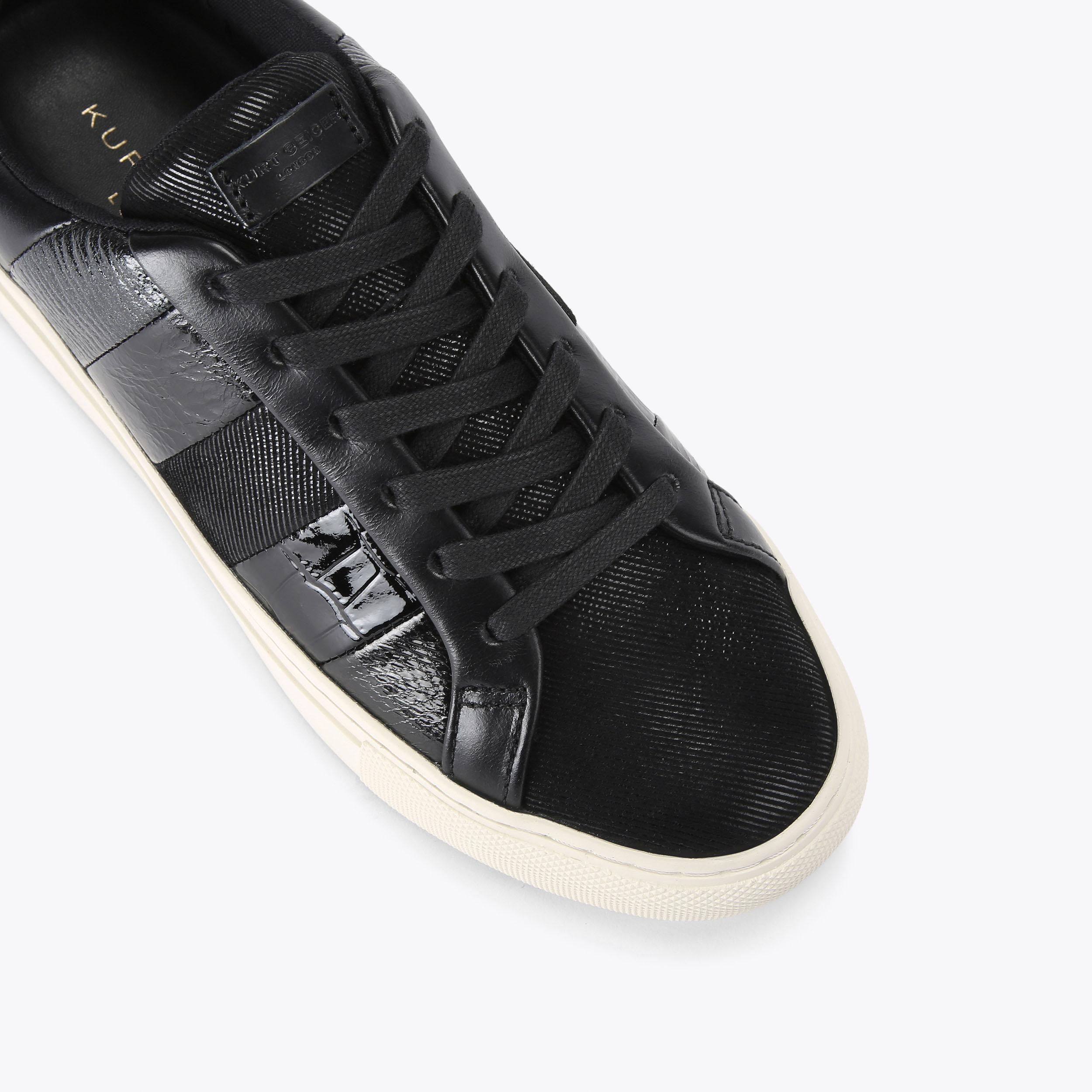 LANE STRIPE Black Leather Lace Up Sneaker by KURT GEIGER LONDON