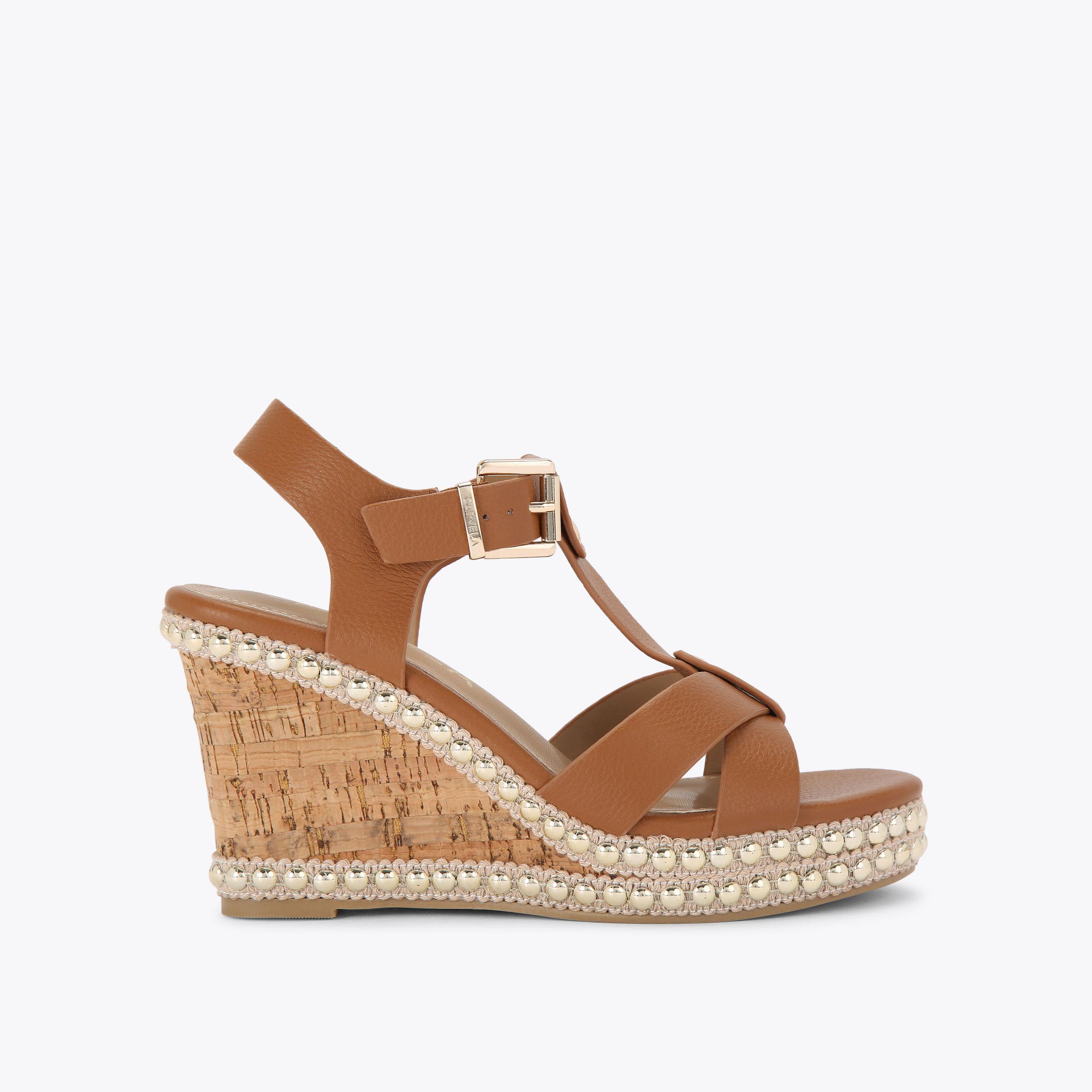 SUPER STUD Tan Leather Wedge Heel by CARVELA
