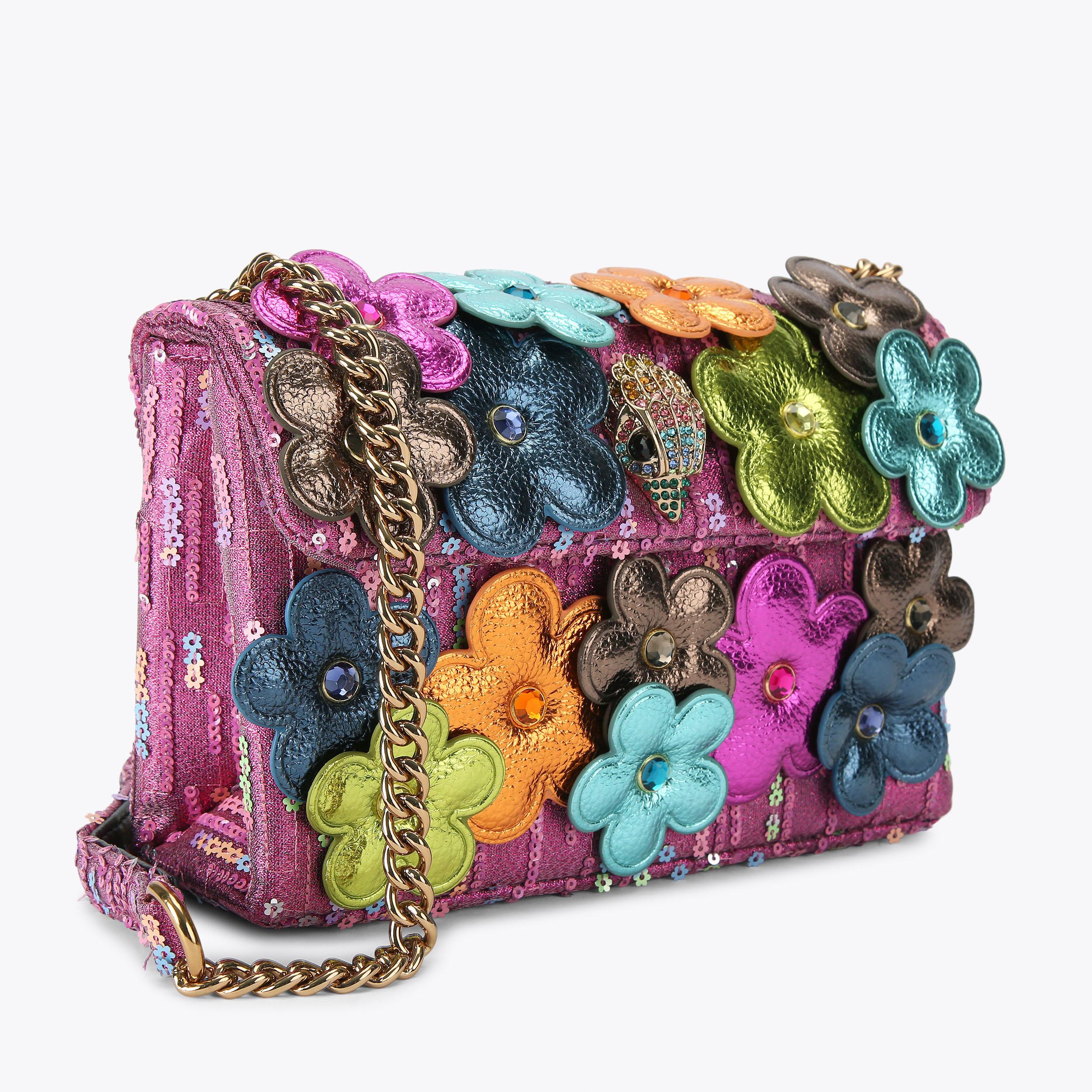 MD KENSINGTON DAISY Fuchsia Tweed 3D Floral Bag by KURT GEIGER LONDON