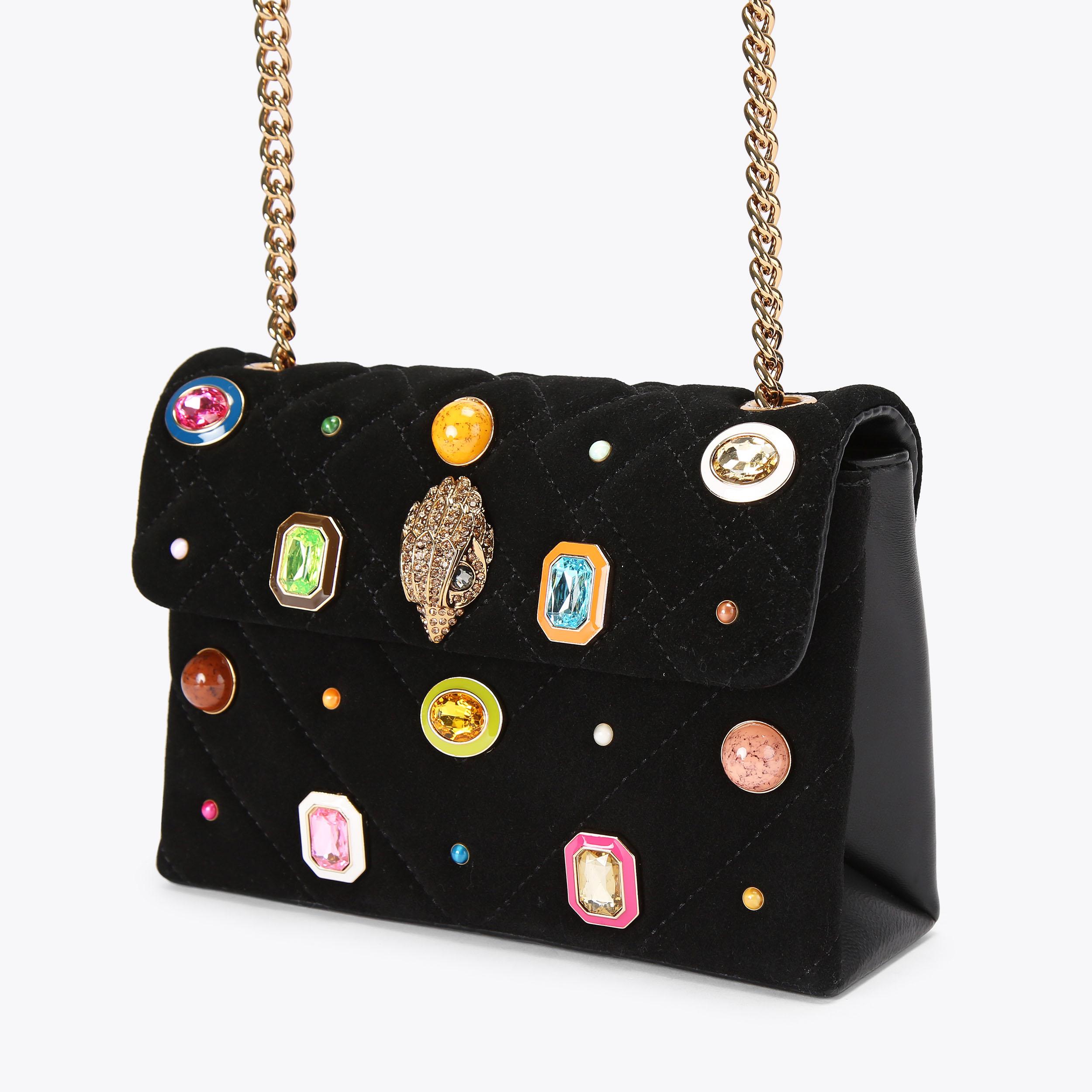 MEDIUM KENSINGTON GEMS Black Suede Cross Body Bag by KURT GEIGER LONDON