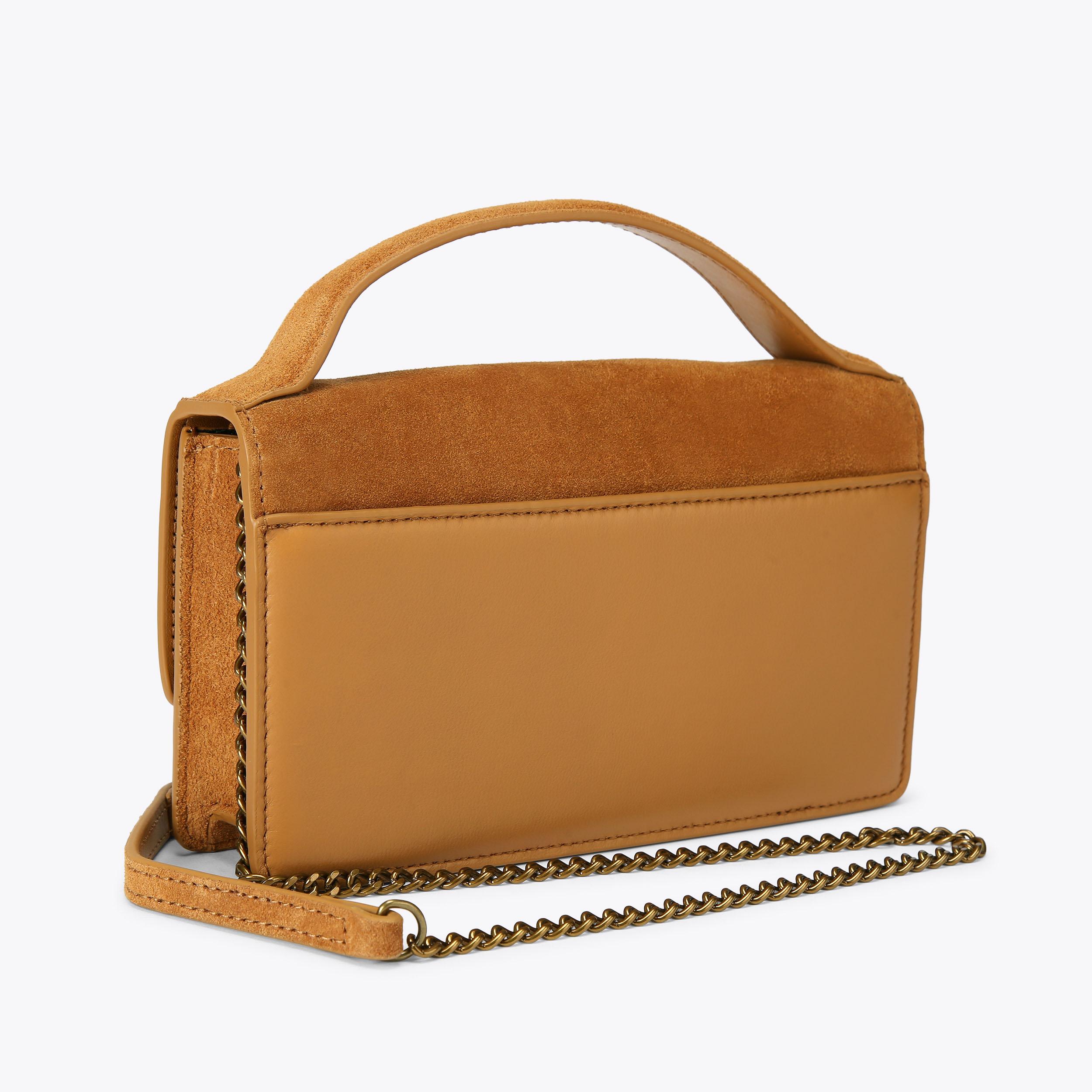SM BOND TOP HANDLE BAG Tan Suede Cross Body Bag by KURT GEIGER LONDON