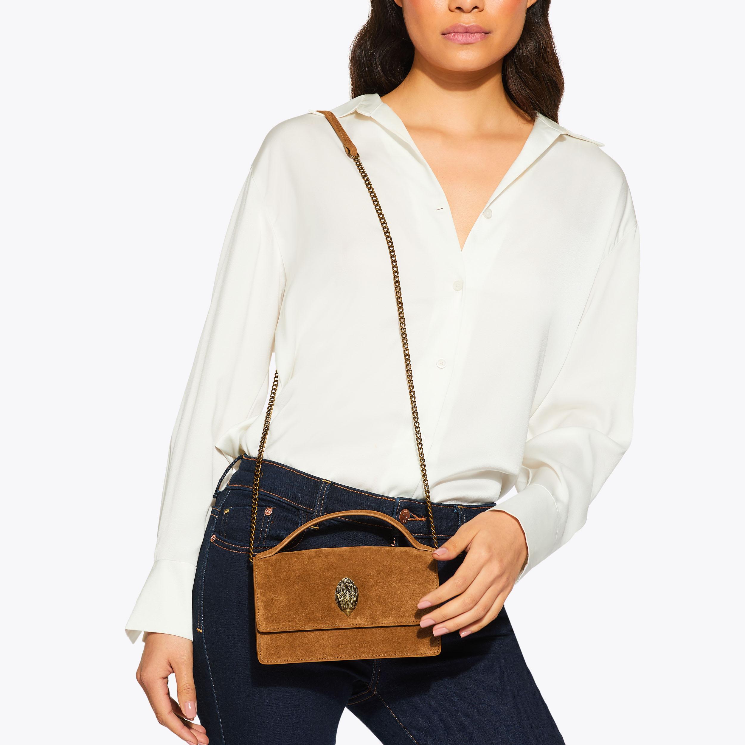 SM BOND TOP HANDLE BAG Tan Suede Cross Body Bag by KURT GEIGER LONDON