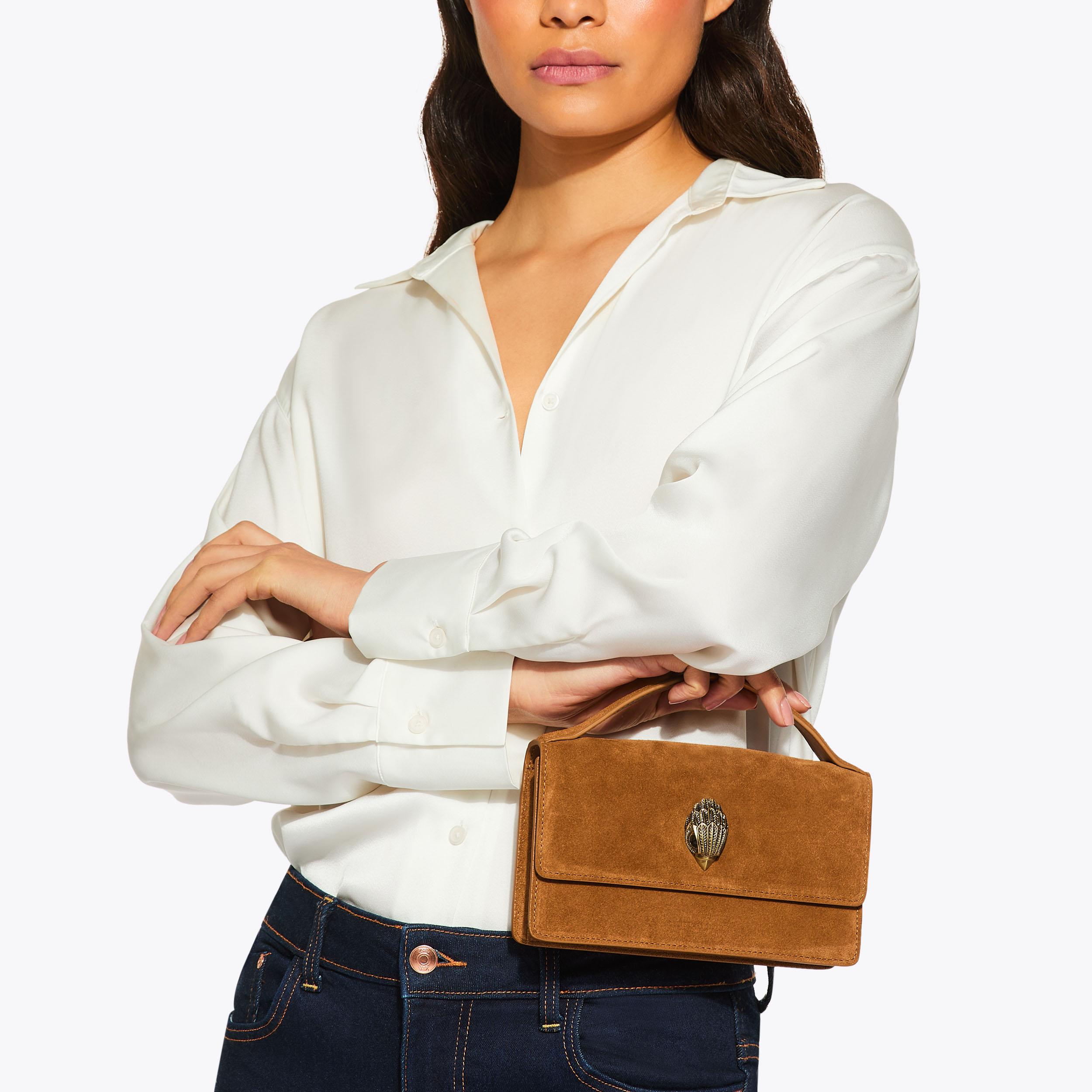 SM BOND TOP HANDLE BAG Tan Suede Cross Body Bag by KURT GEIGER LONDON