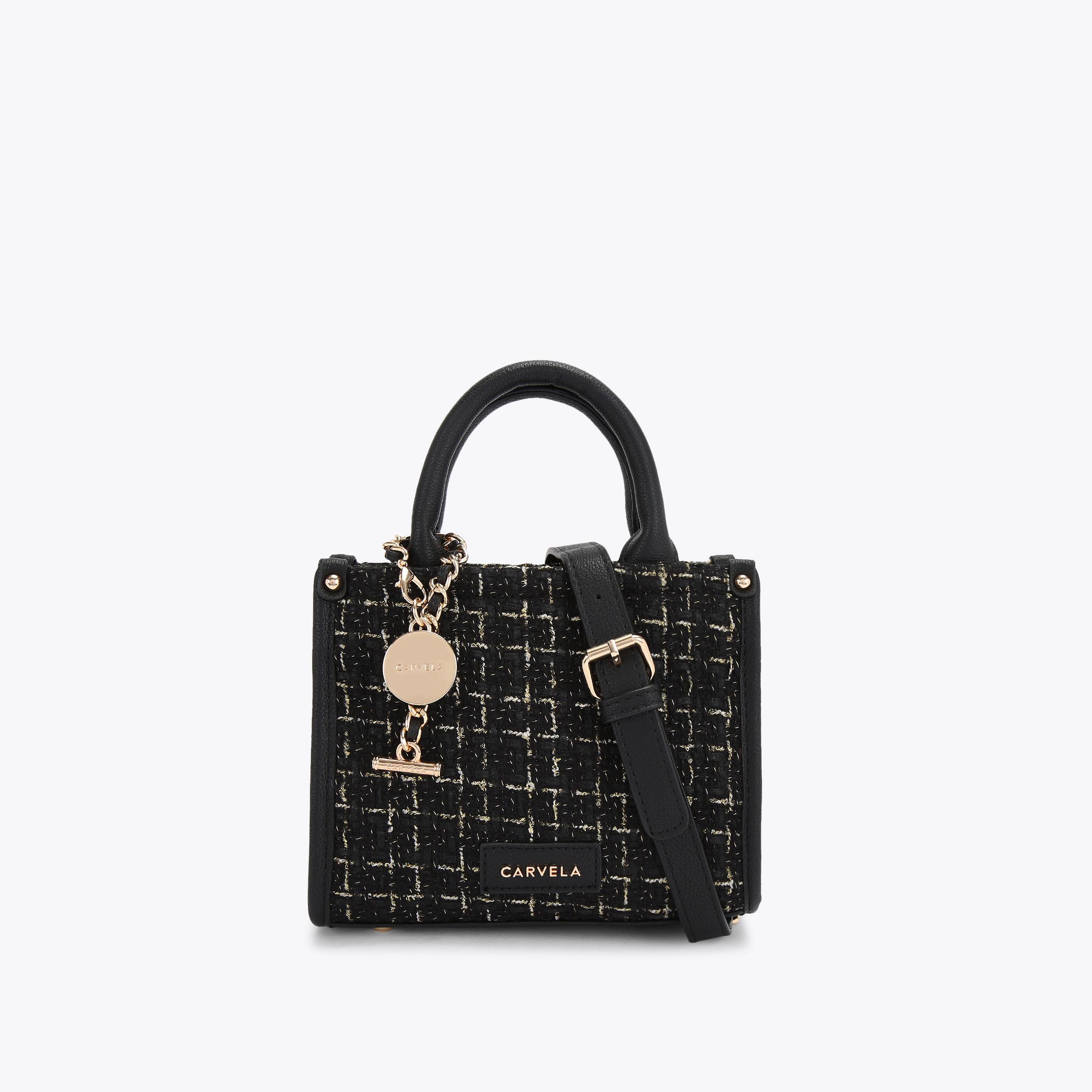 SORRENTO MICRO TOTE Micro Blue Tweed Tote Bag by CARVELA