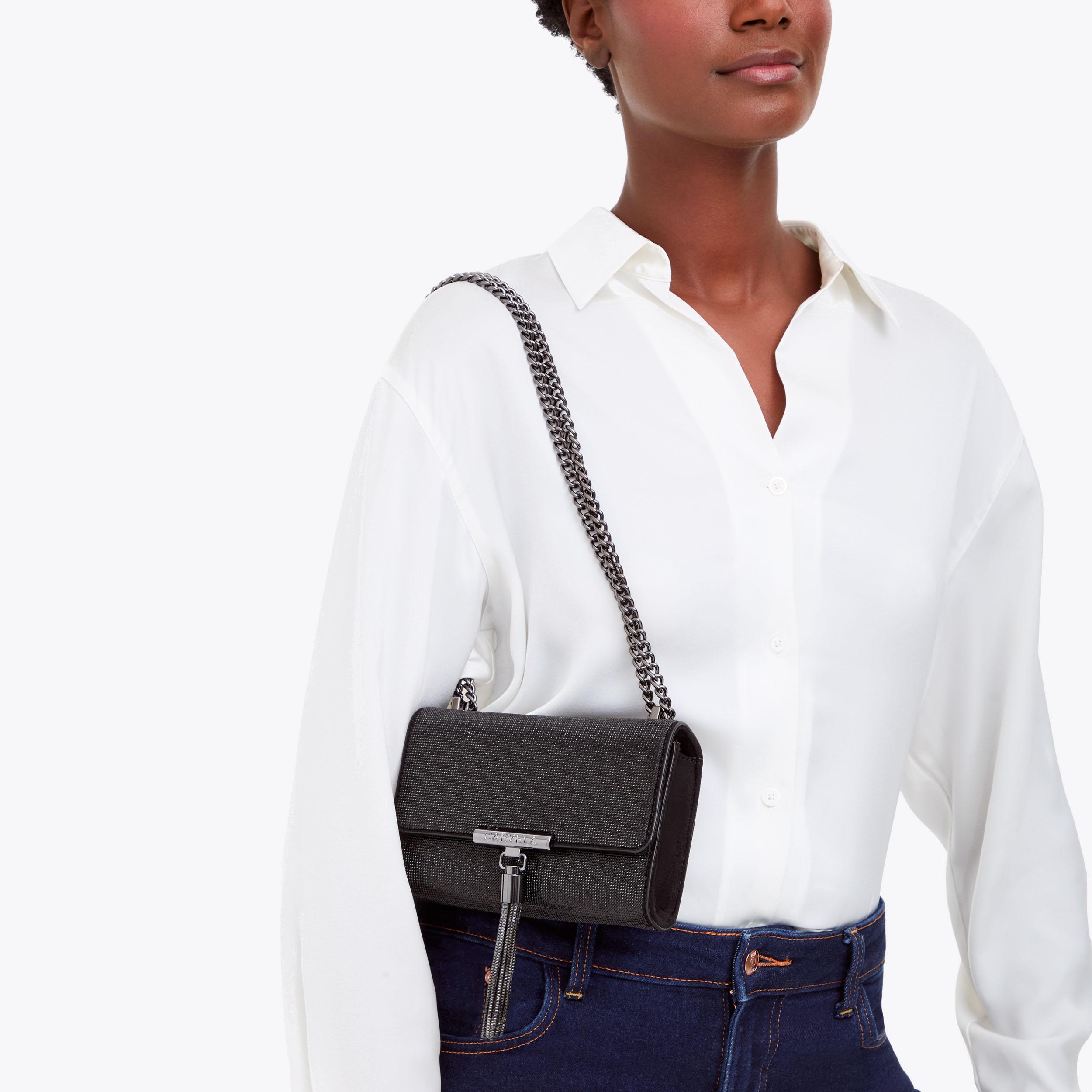 VICTORIA MINI TASSEL Black Tassel Cross Body Bag by CARVELA