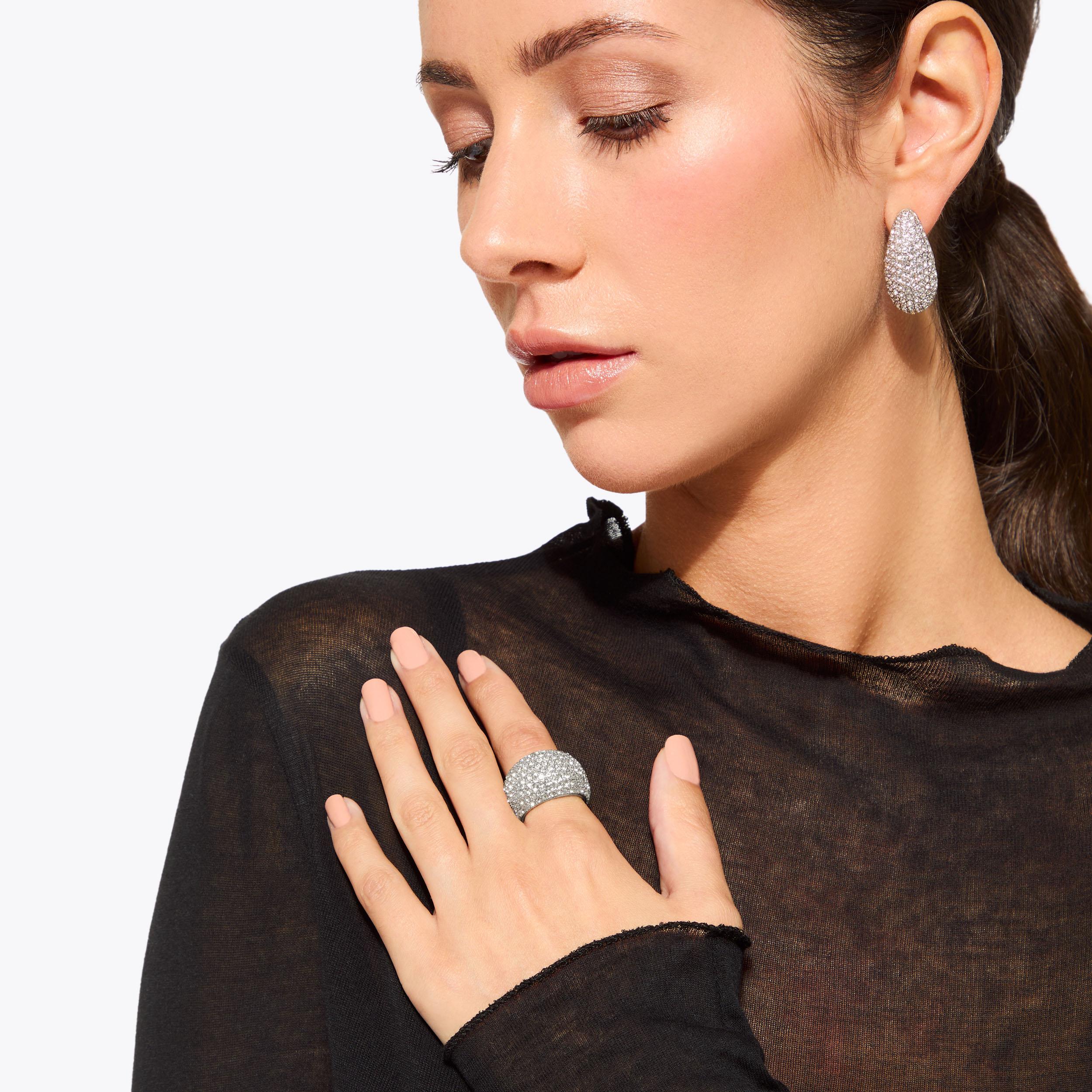 PAVE DOME RING Silver Crystal Ring by KURT GEIGER LONDON