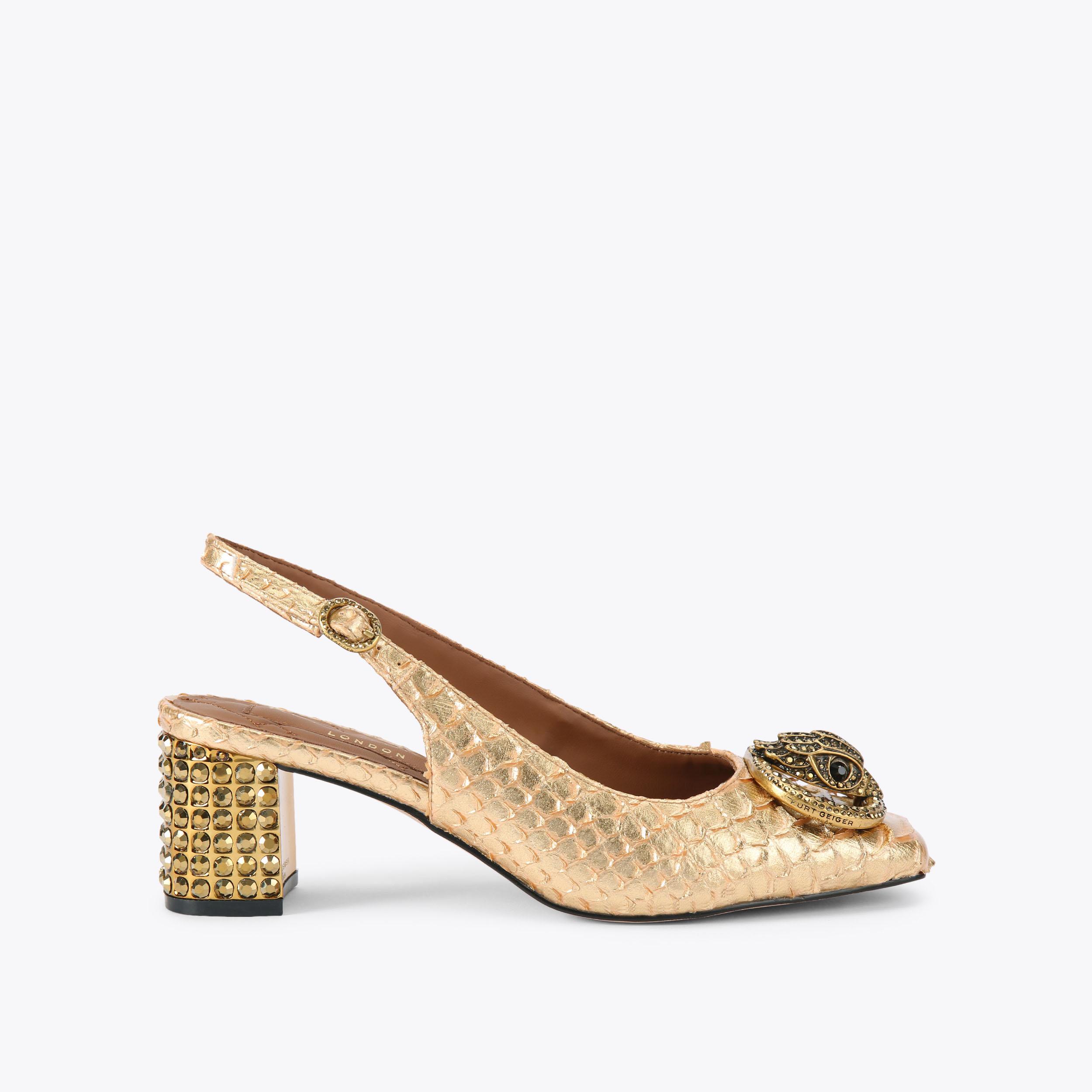 CHELSEA BLOCK SLINGBACK Brushed Gold 3D Slingback Heel by KURT GEIGER ...
