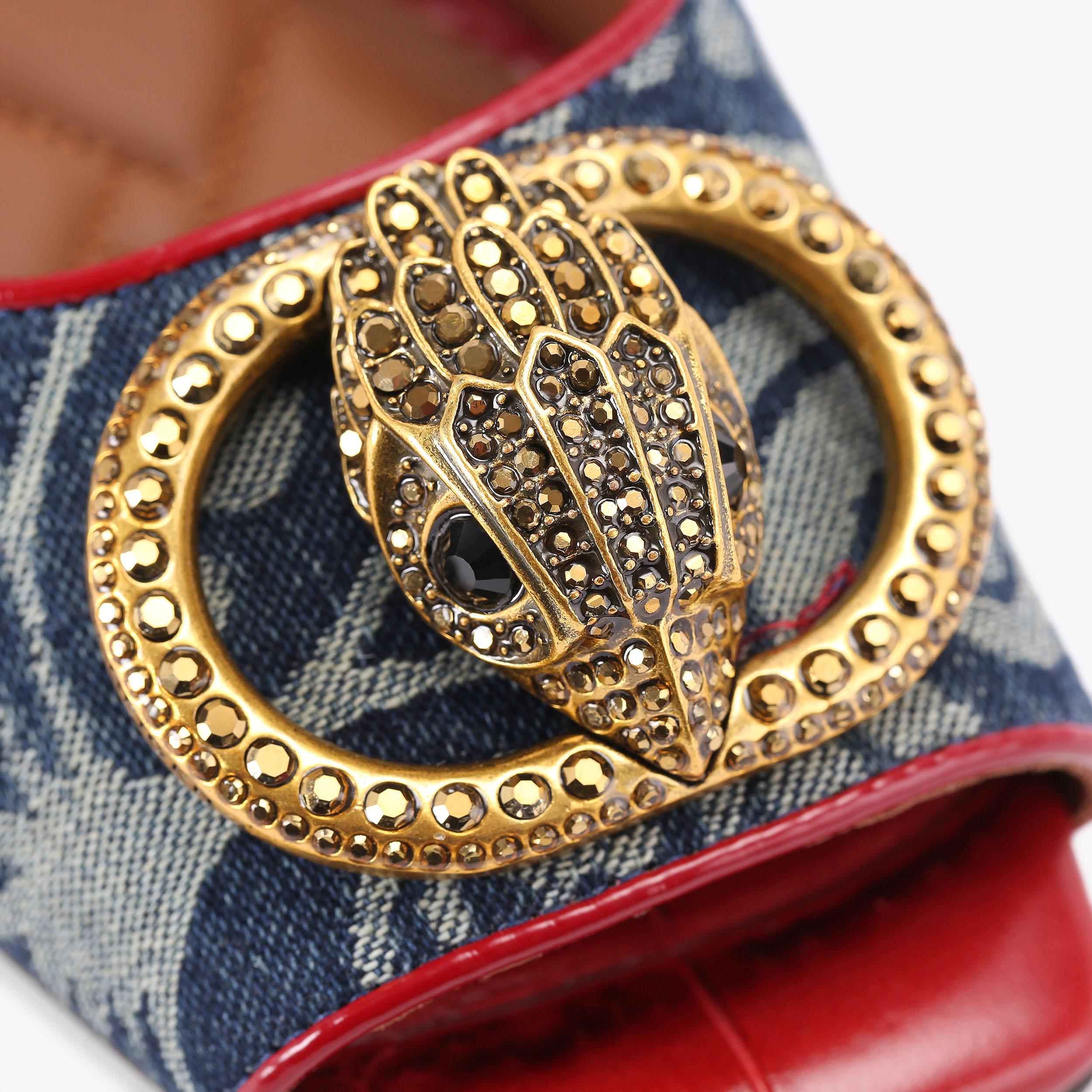 CHELSEA BLOCK SQ SLING Paisley Denim Heel by KURT GEIGER LONDON